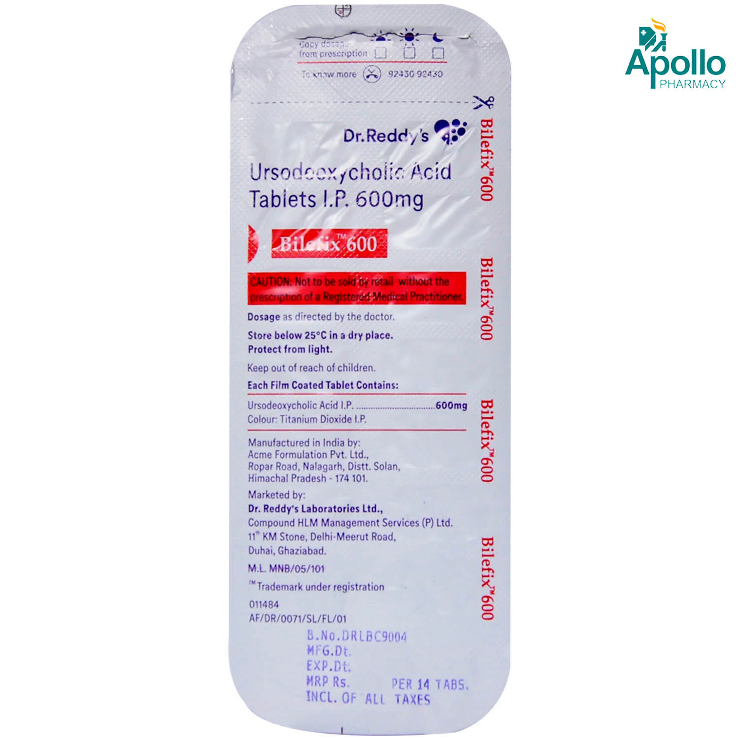 Bilefix 600 Tablet 14's Price, Uses, Side Effects, Composition - Apollo ...