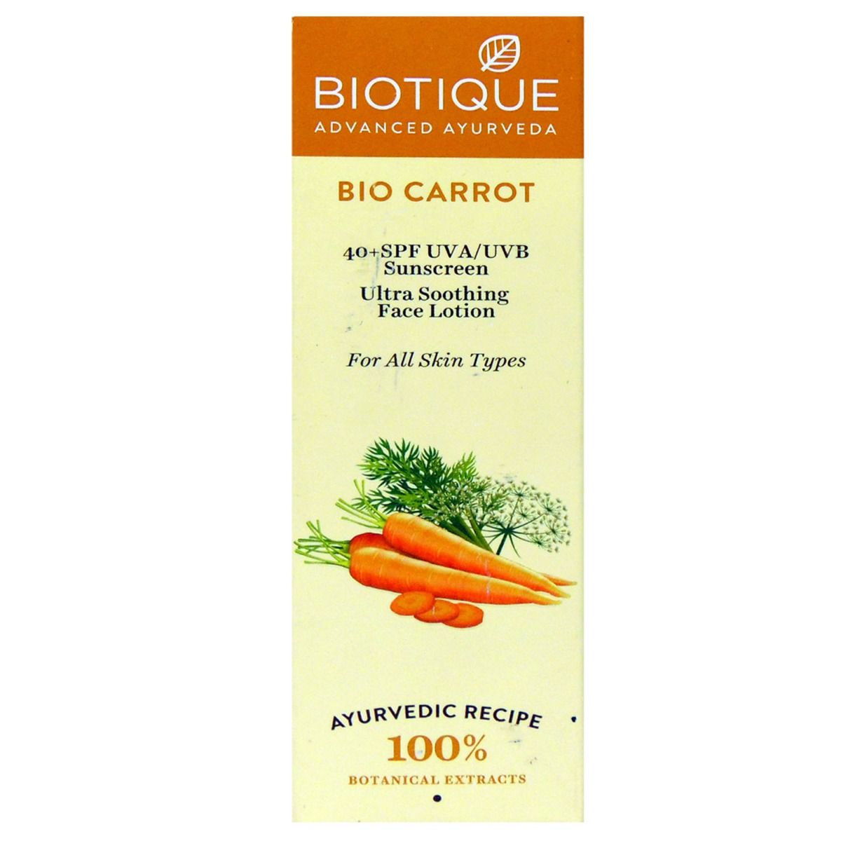 Biotique Bio Carrot Ultra Soothing Face Lotion SPF 40+ UVA/UVB, 120 ml ...