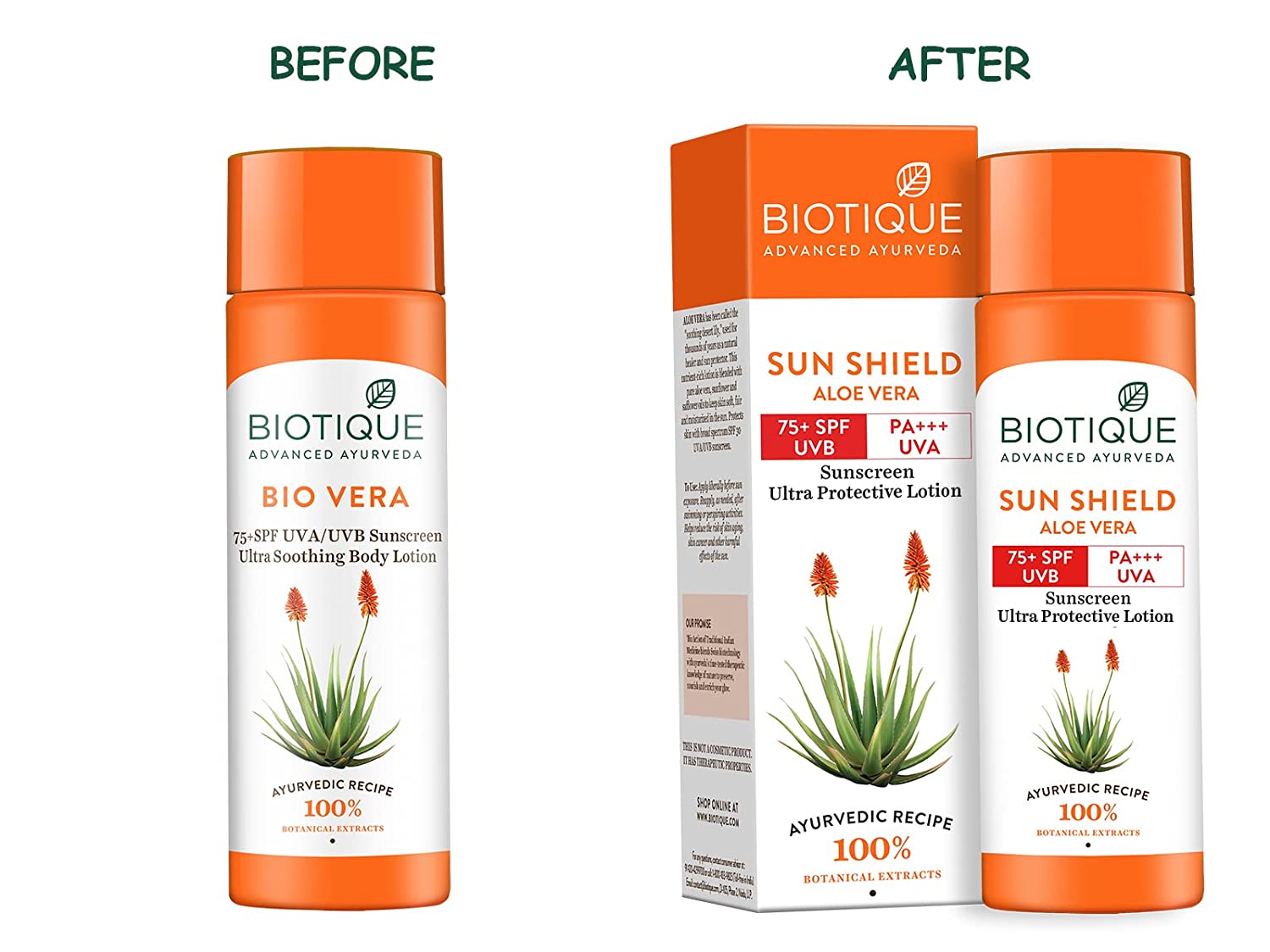 Biotique Sun Shield Aloevera 75+ SPF UVB Sunscreen Ultra Soothing Body ...