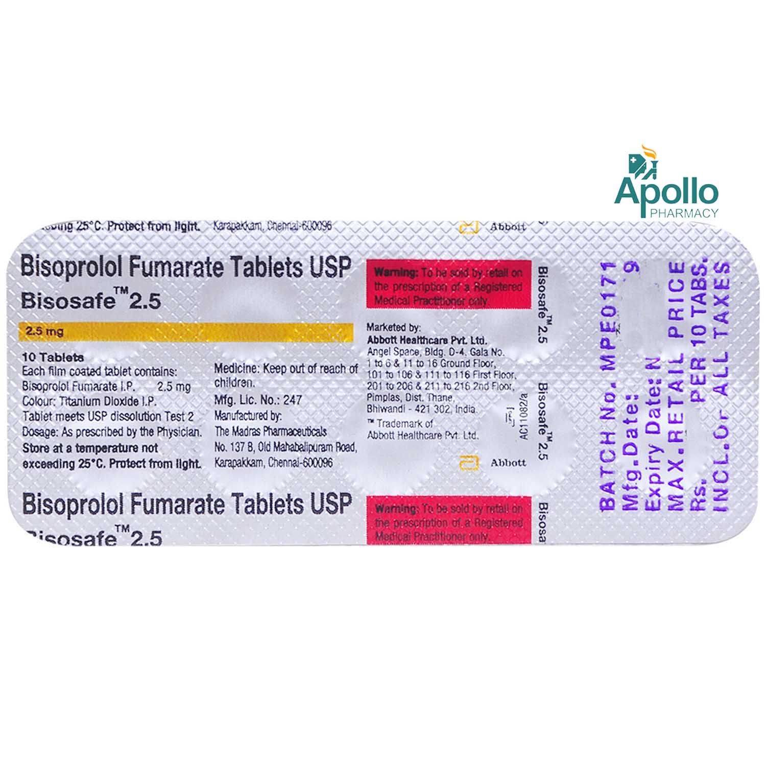 Bisosafe 2.5 Tablet 10's Price, Uses, Side Effects, Composition ...