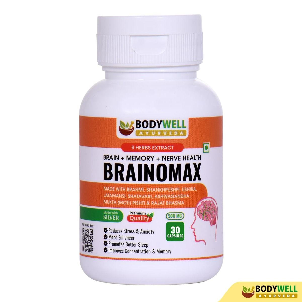 Buy Bodywell Brainomax Made With Silver 500mg, 30 Capsules | 19 Minutes ...
