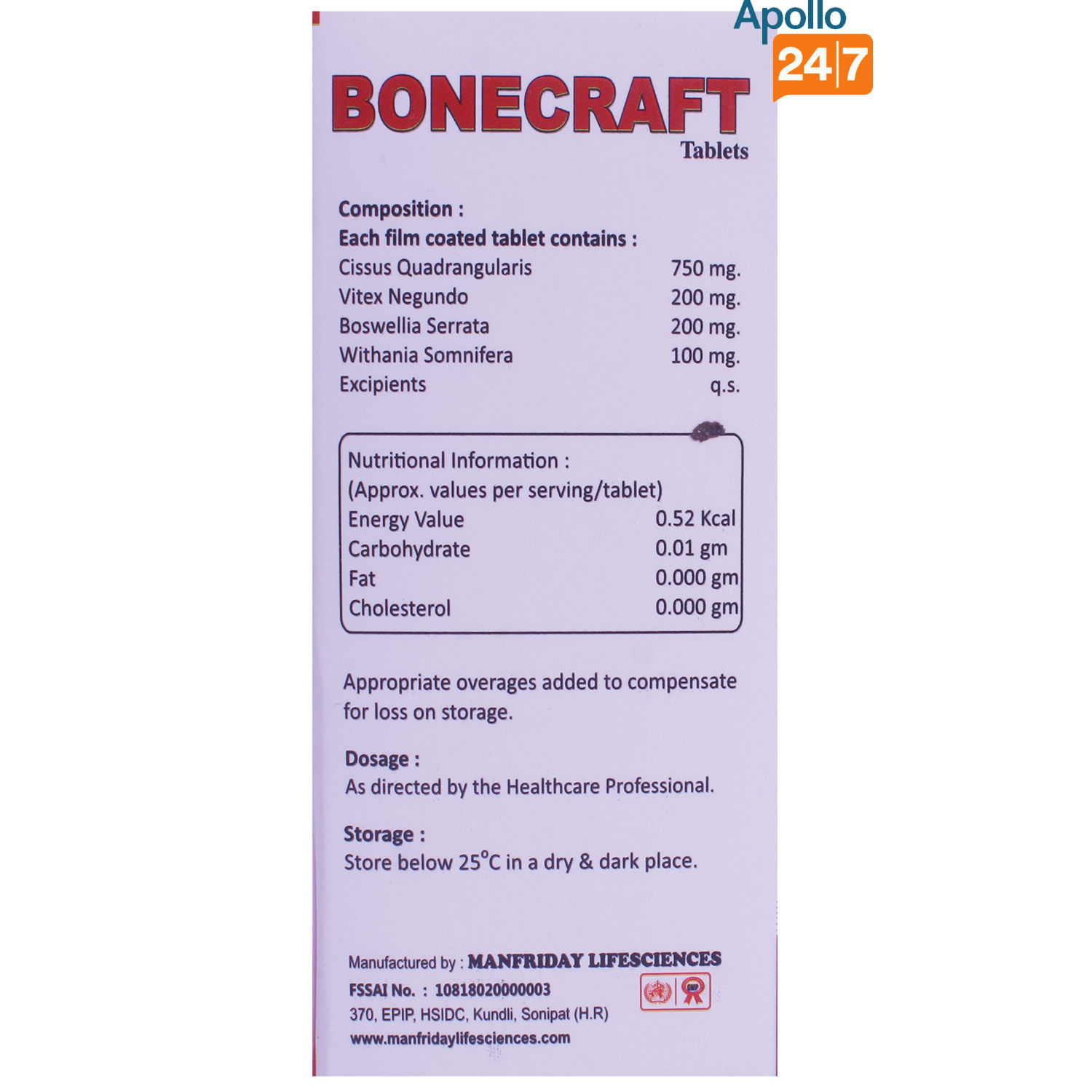 Bonecraft Tablet 30's Price, Uses, Side Effects, Composition - Apollo ...