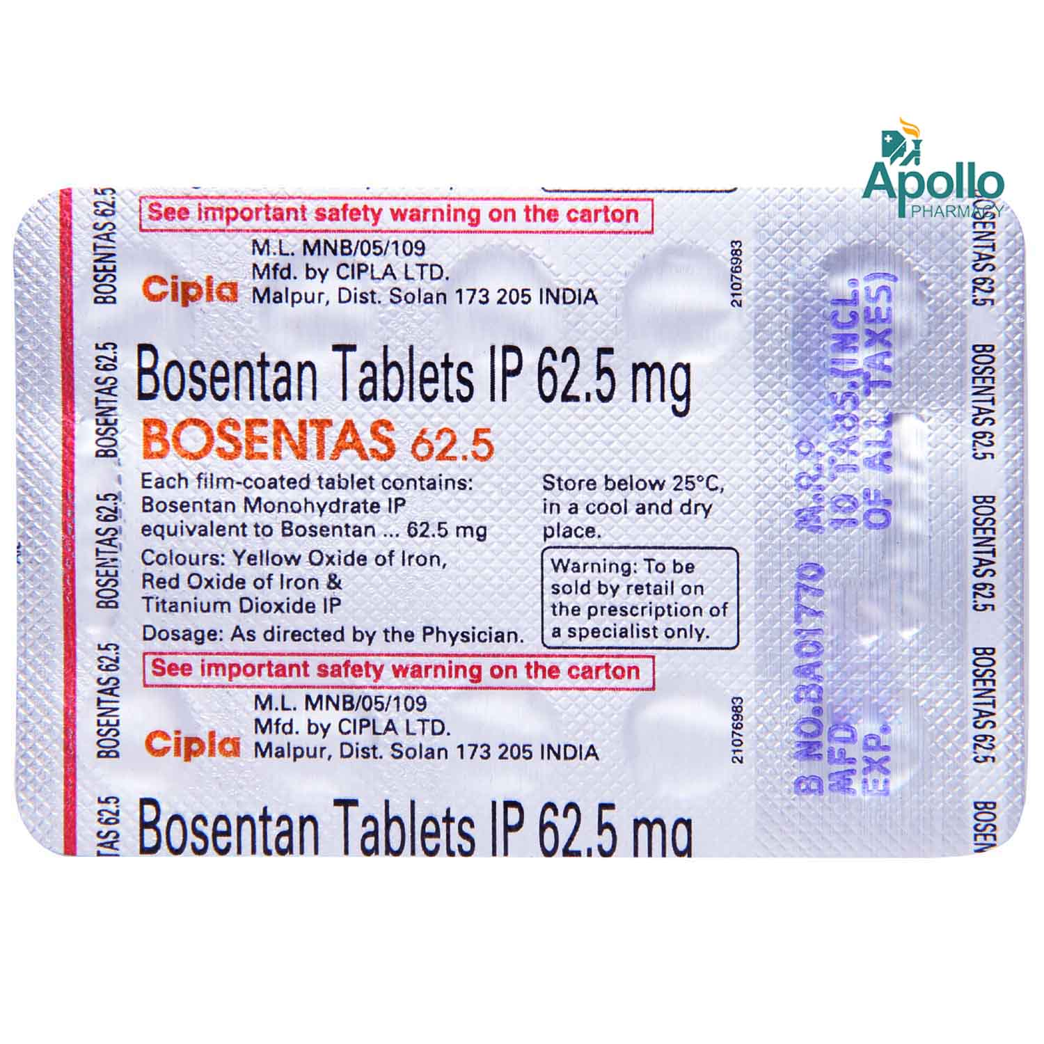 Bosentas 62.5 Tablet | Uses, Side Effects, Price | Apollo Pharmacy