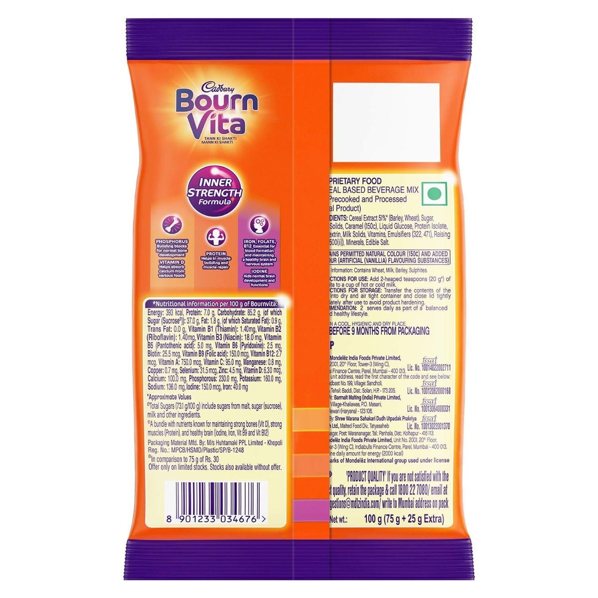 Cadbury Bournvita Health & Nutrition Drink Powder, 75 gm Refill Pack ...