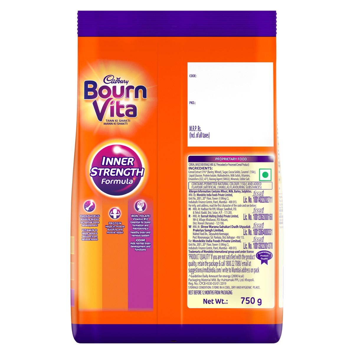 Cadbury Bournvita Nutrition Drink Powder, 750 gm Refill Pack Price ...