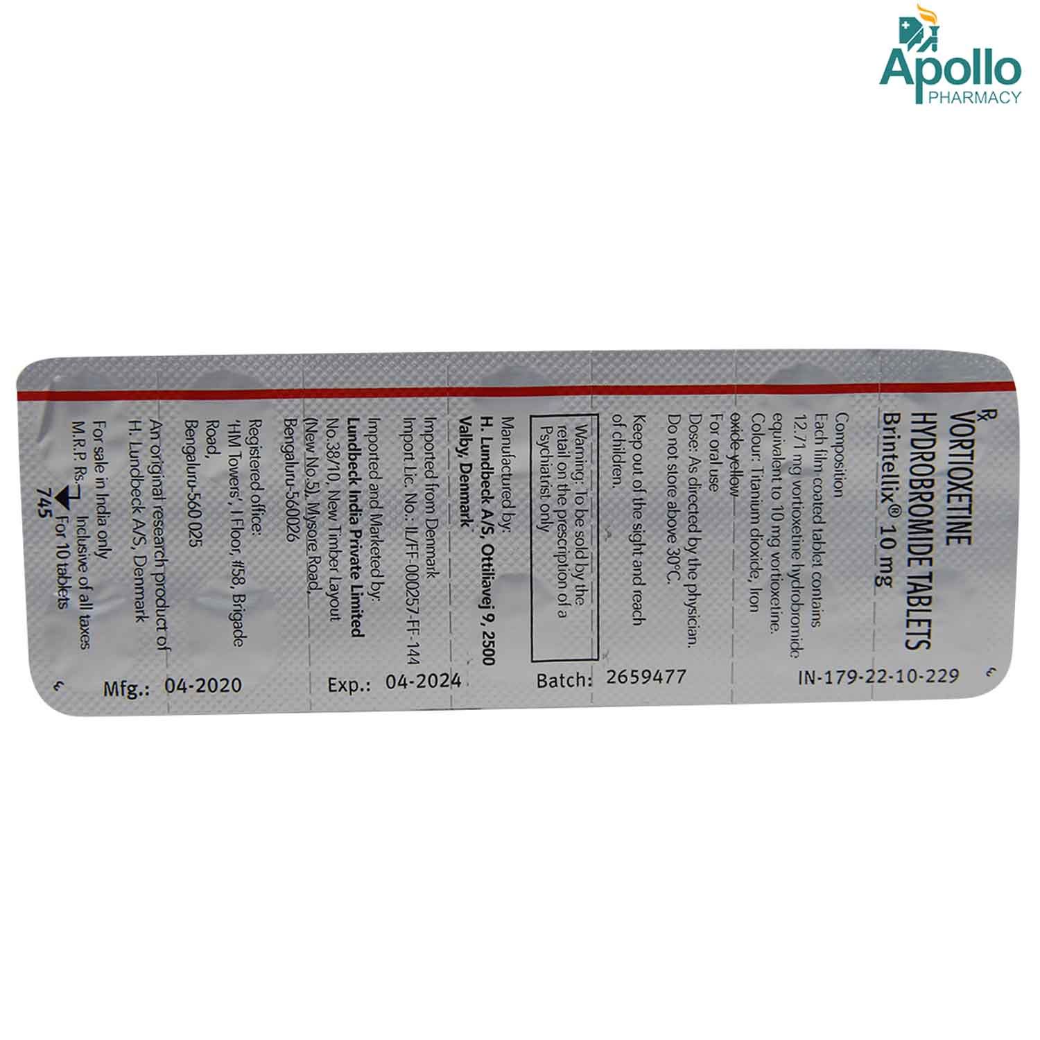 Brintellix 10 mg Tablet 10's Price, Uses, Side Effects, Composition ...