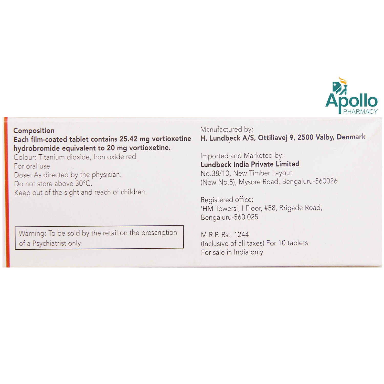 Brintellix 20 mg Tablet 10's Price, Uses, Side Effects, Composition ...