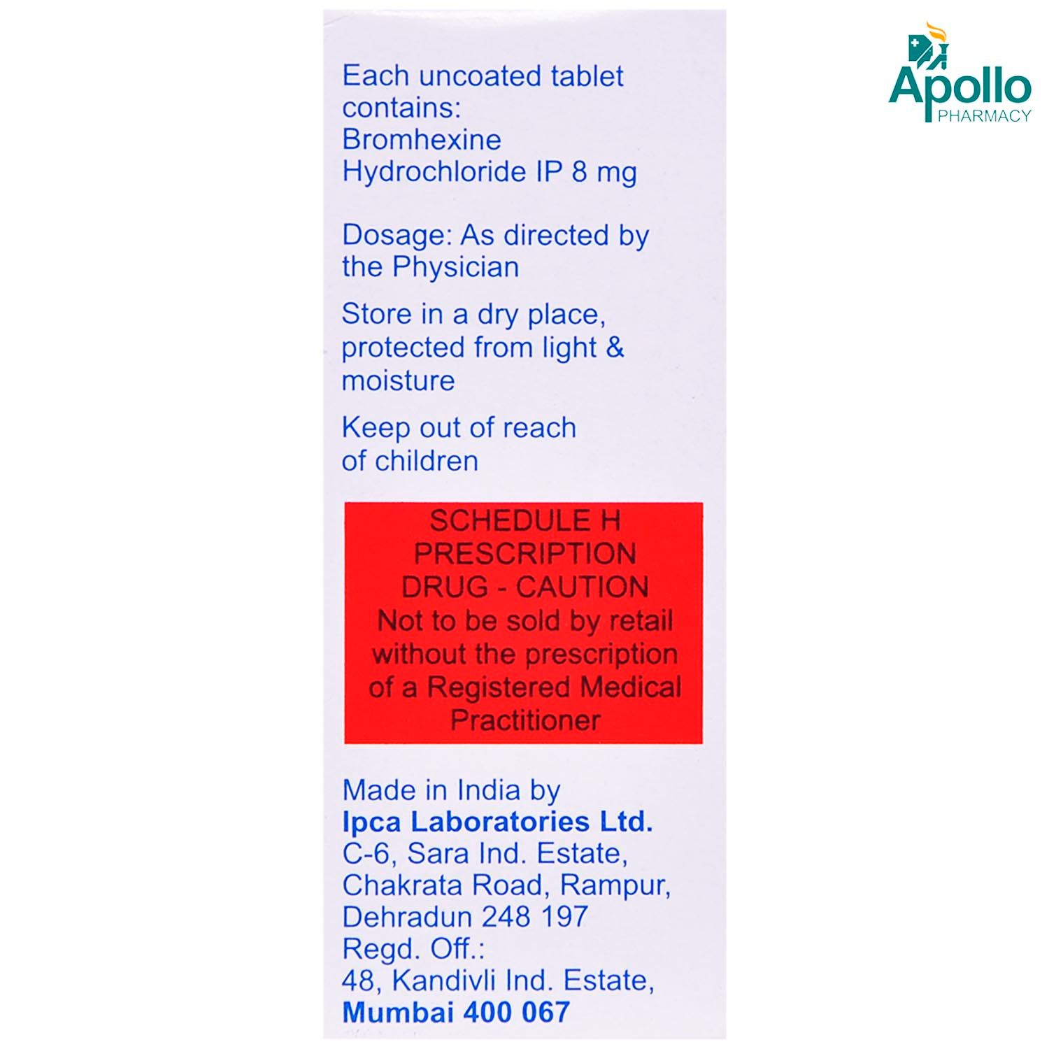 Bromhexine Hydrochloride Tablet 8 mg 10's Price, Uses, Side Effects ...