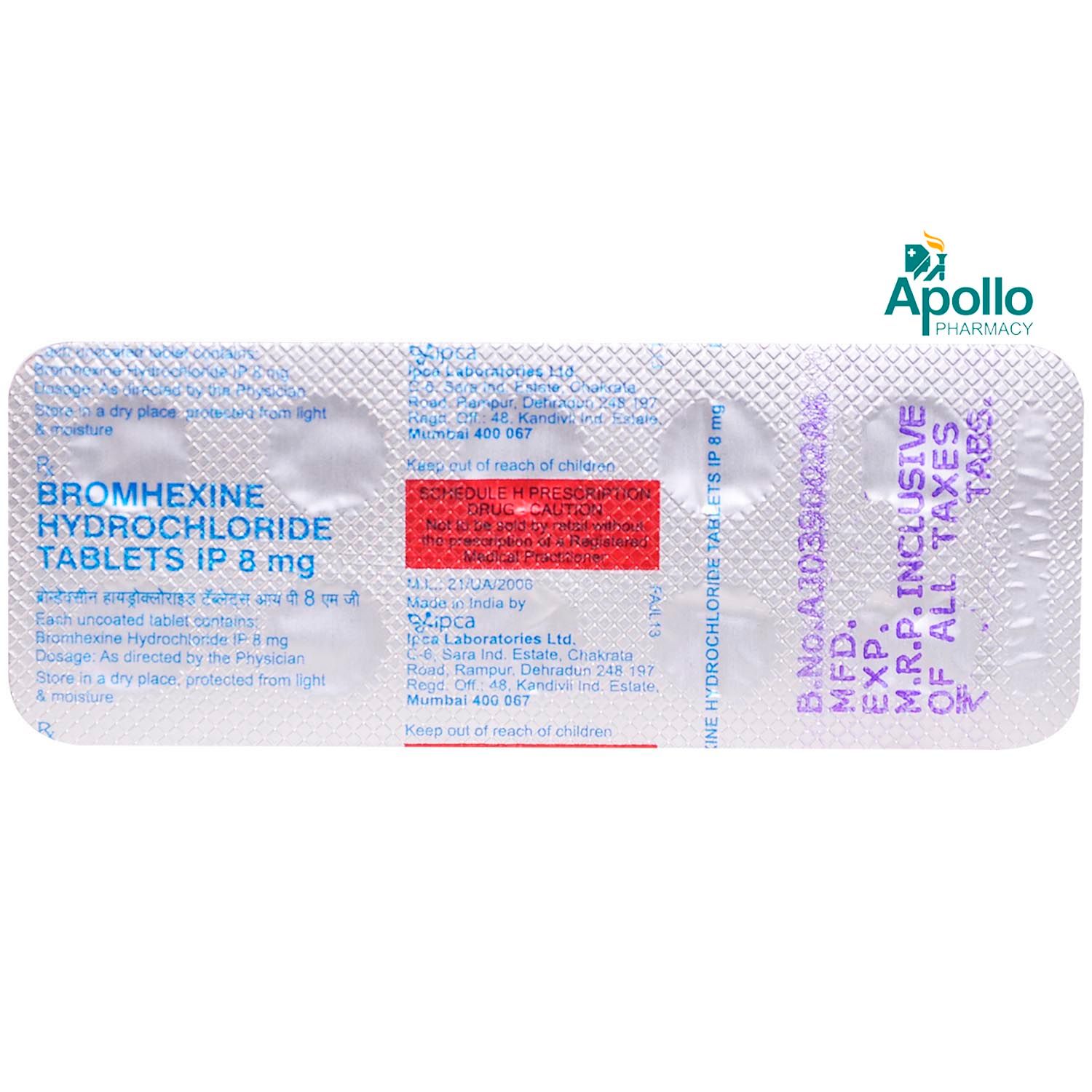Bromhexine Hydrochloride Tablet 8 mg 10's Price, Uses, Side Effects, Composition - Apollo Pharmacy