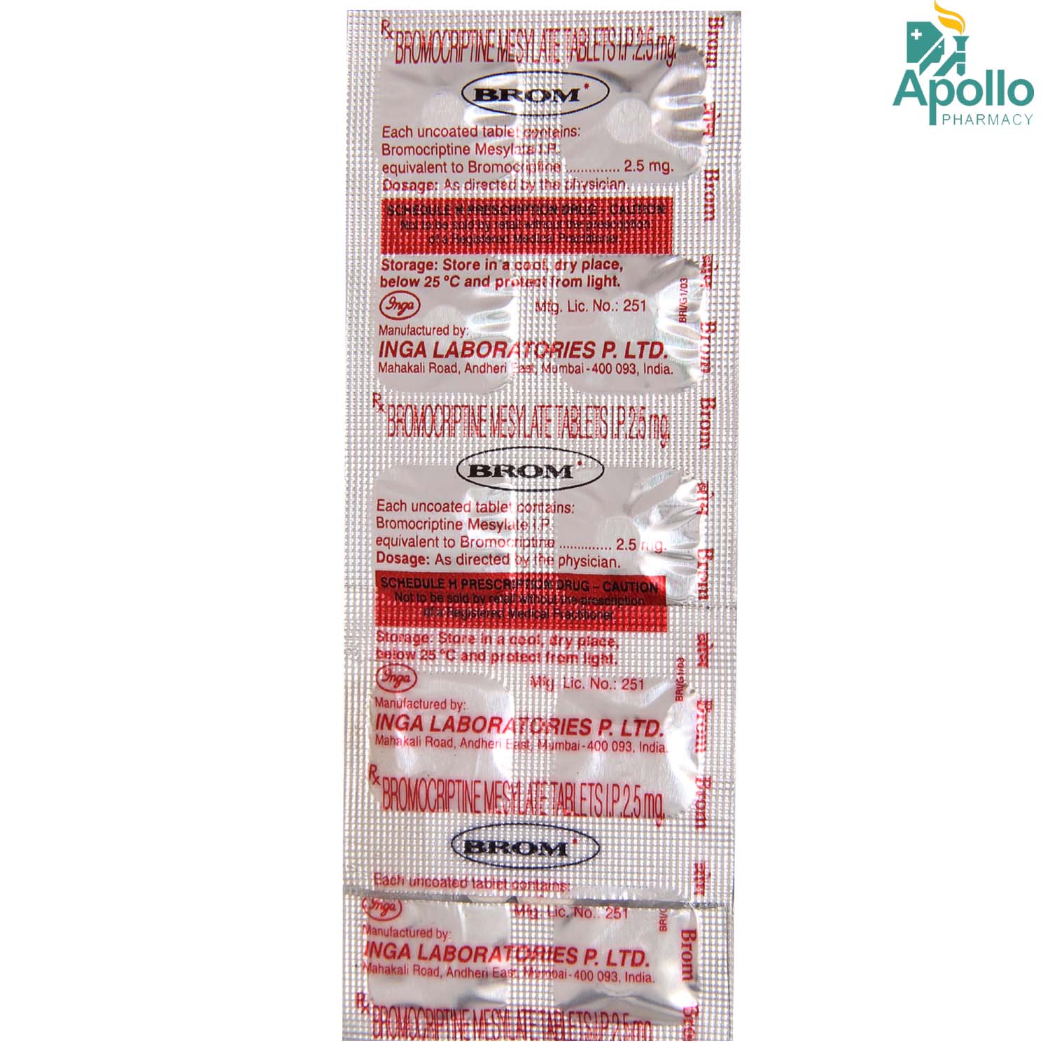 Brom 2.5 Tablet | Uses, Side Effects, Price | Apollo Pharmacy