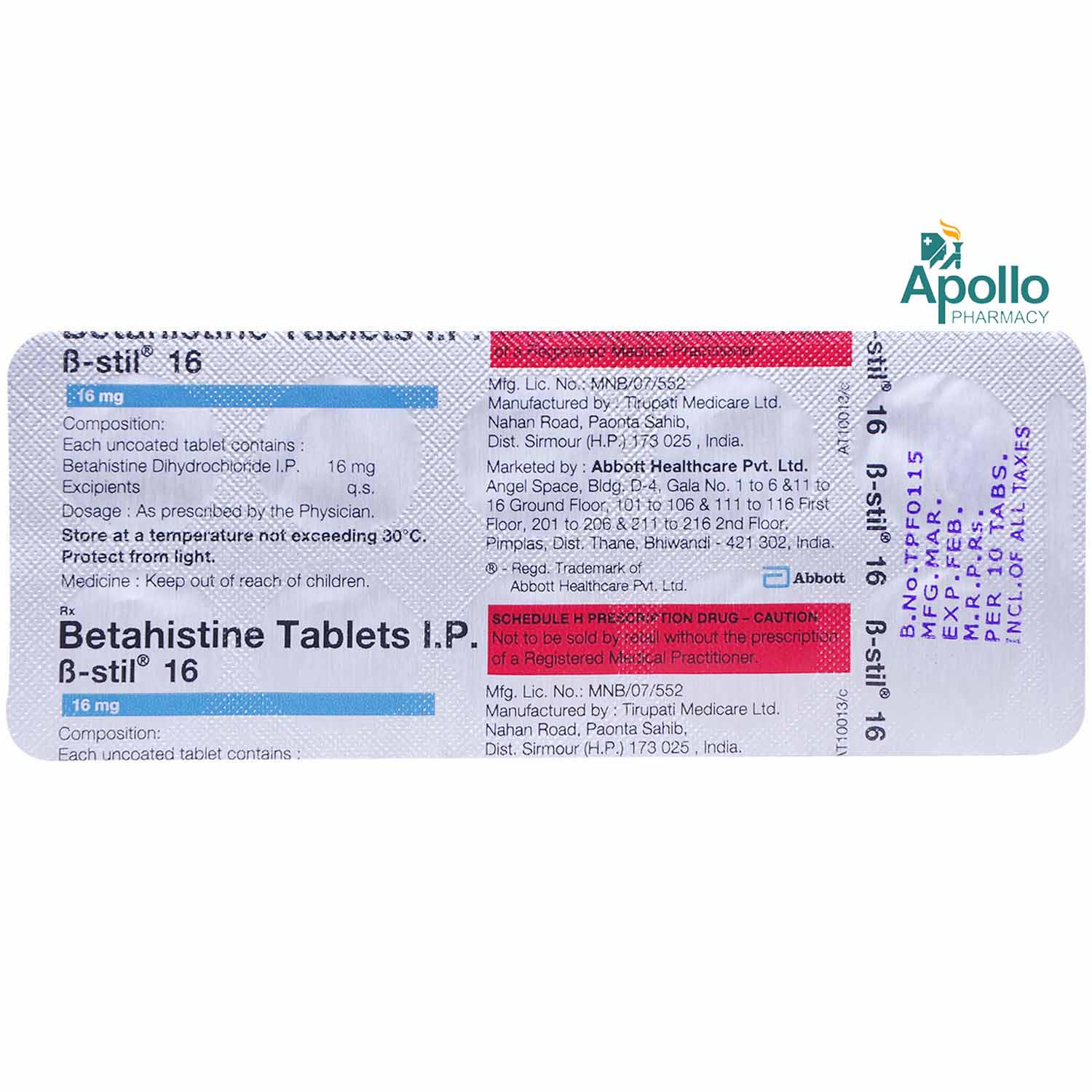 B-Stil 16 Tablet 10's Price, Uses, Side Effects, Composition - Apollo ...