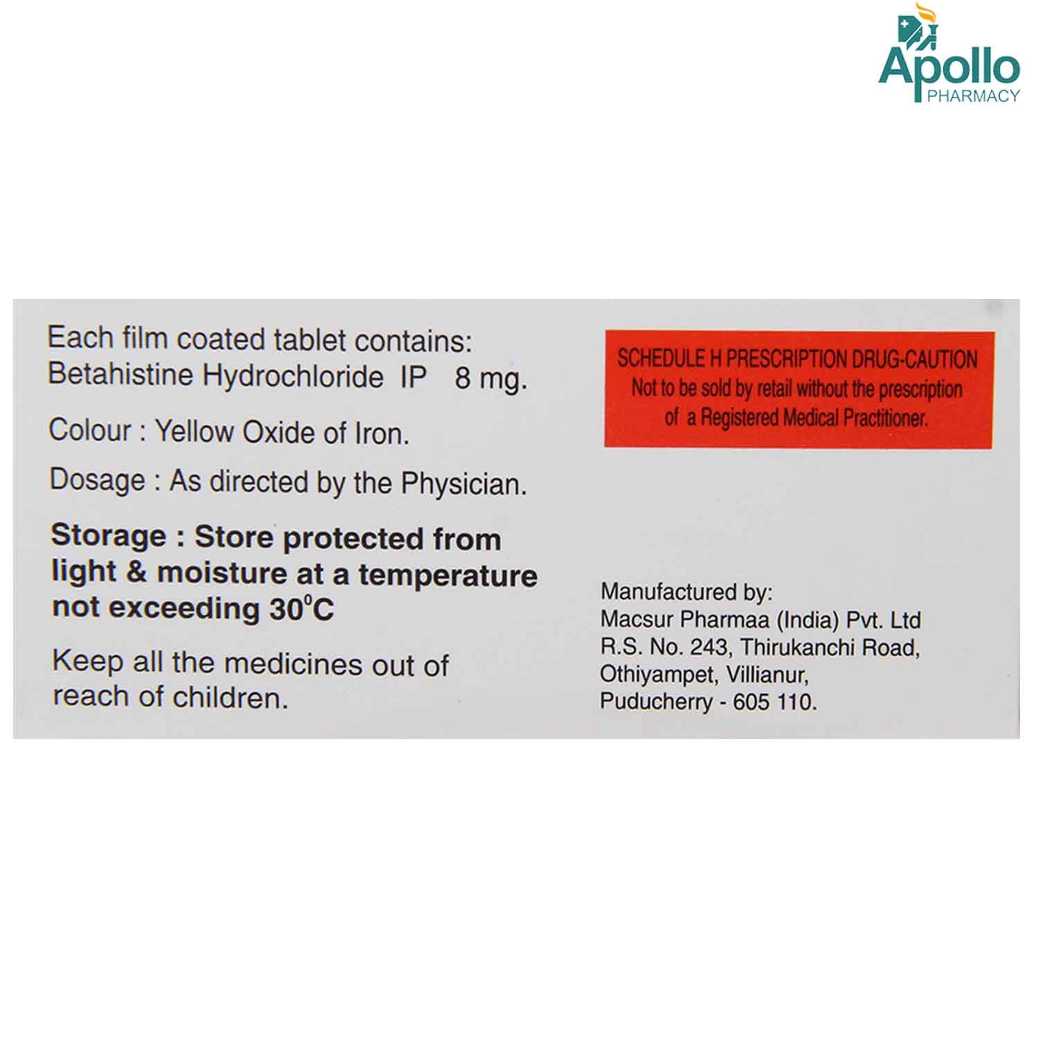 Bvert 8 mg Tablet 10's Price, Uses, Side Effects, Composition - Apollo ...