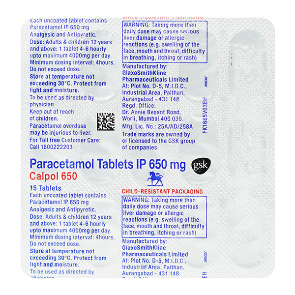 Calpol 650 mg Tablet | Uses, Side Effects, Price | Apollo Pharmacy