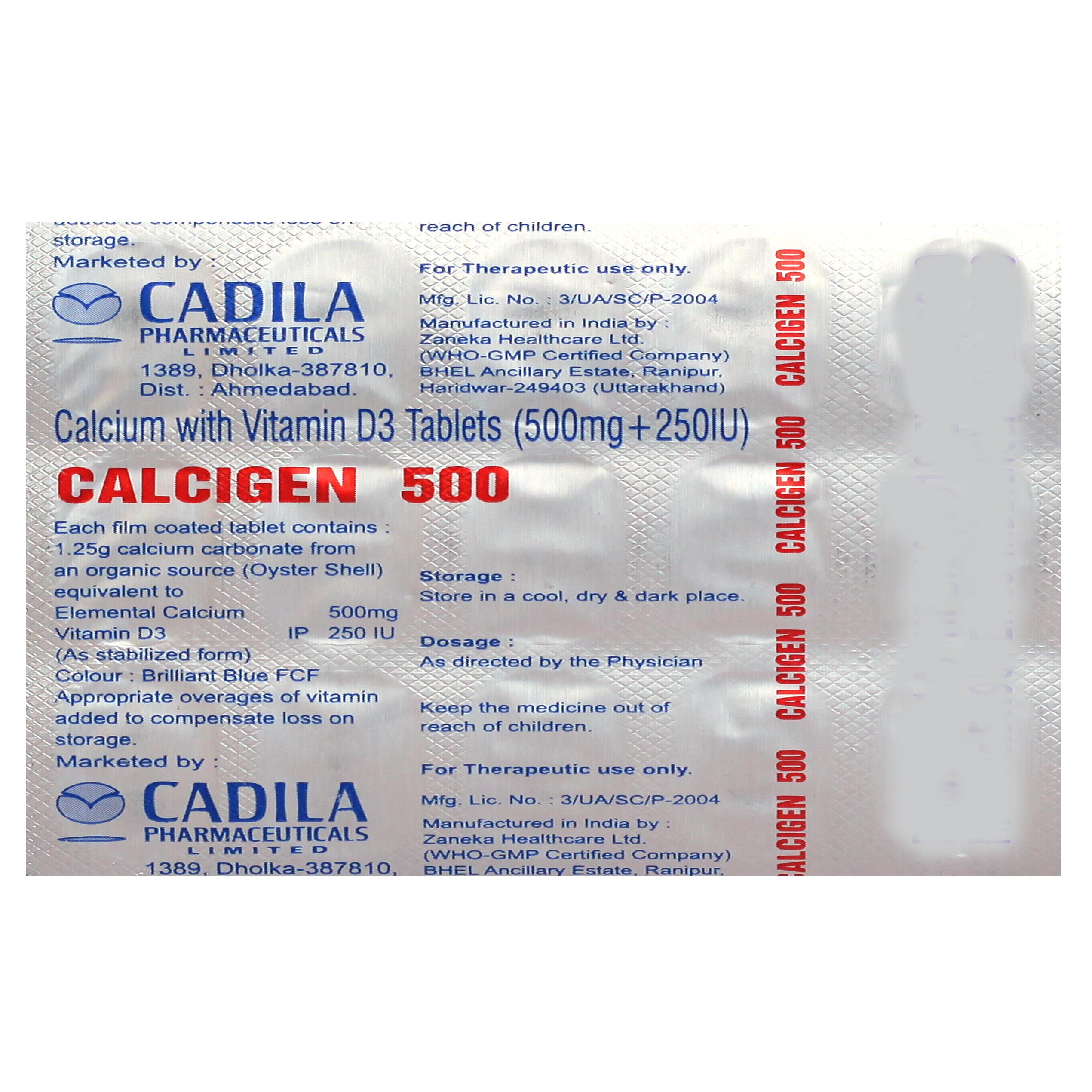 Calcigen 500 Tablet 15's Price, Uses, Side Effects, Composition ...