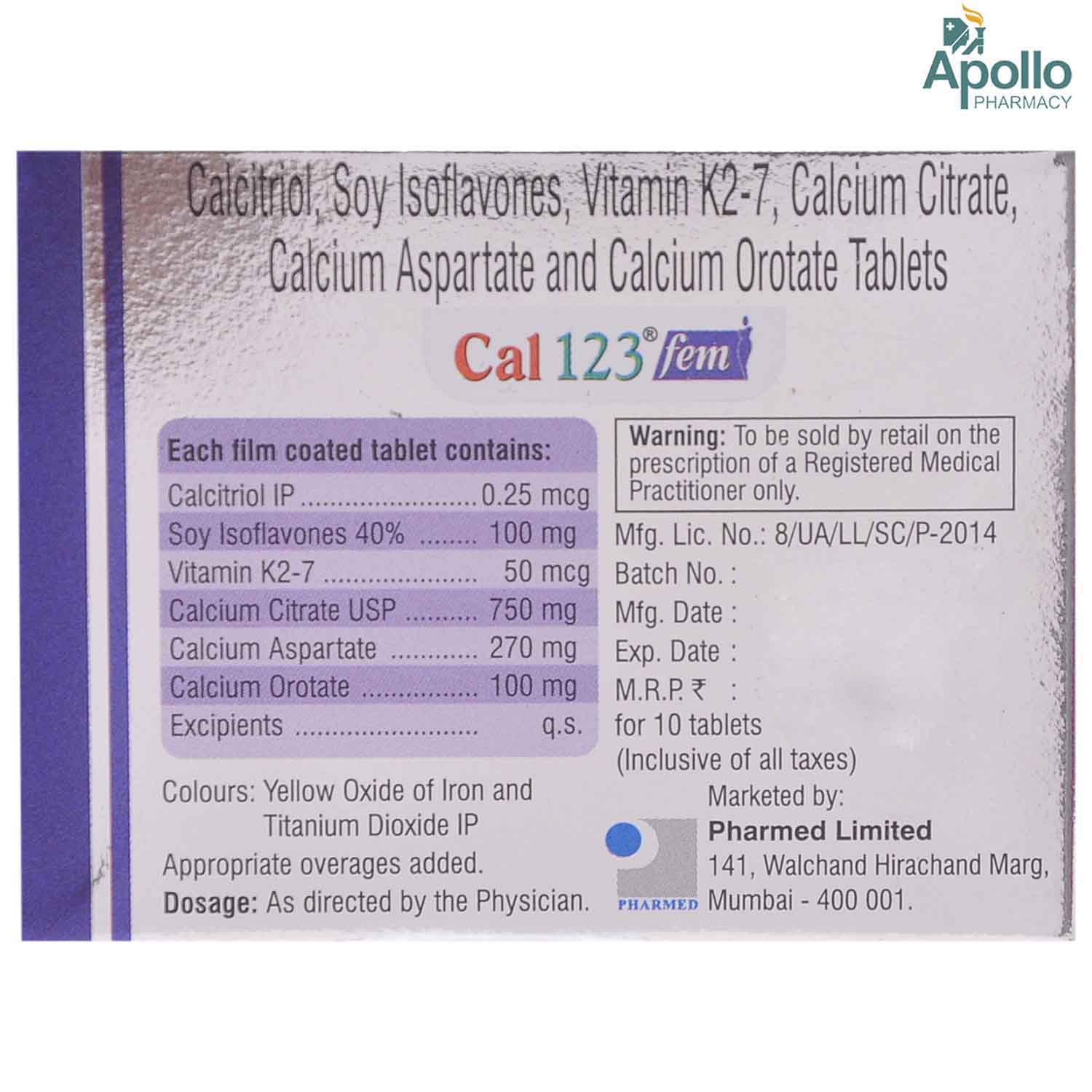 Cal 123 Fem Tablet 10's Price, Uses, Side Effects, Composition - Apollo ...
