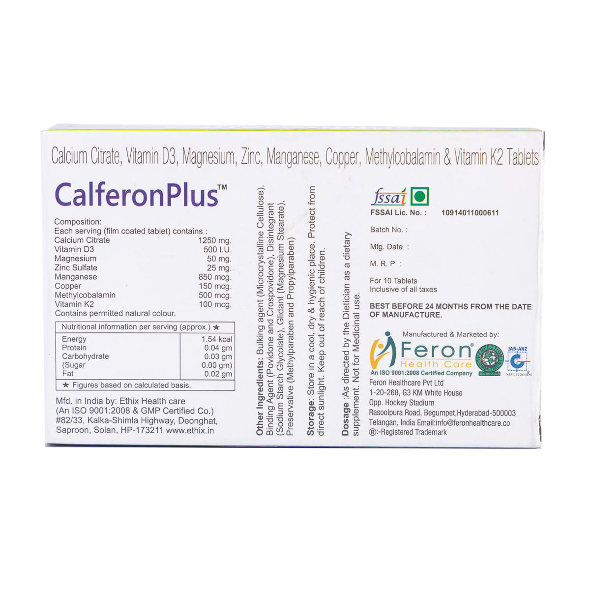 Calferon Plus Tablet 10's Price, Uses, Side Effects, Composition ...
