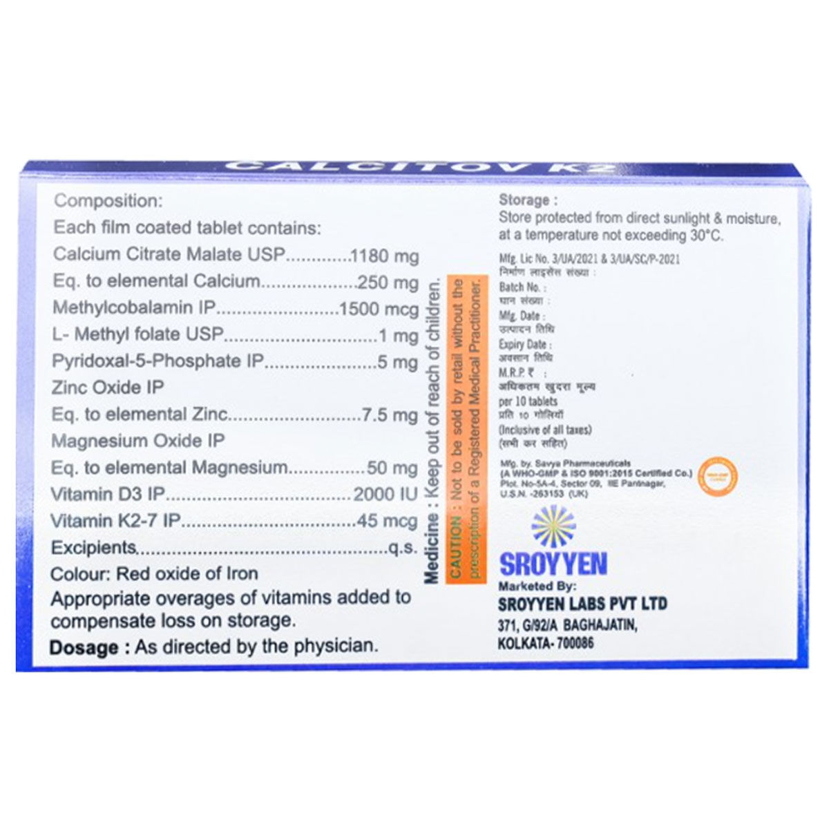 Buy Calcitov K2 Tablet 10's | 19 Minutes Delivery | Apollo Pharmacy