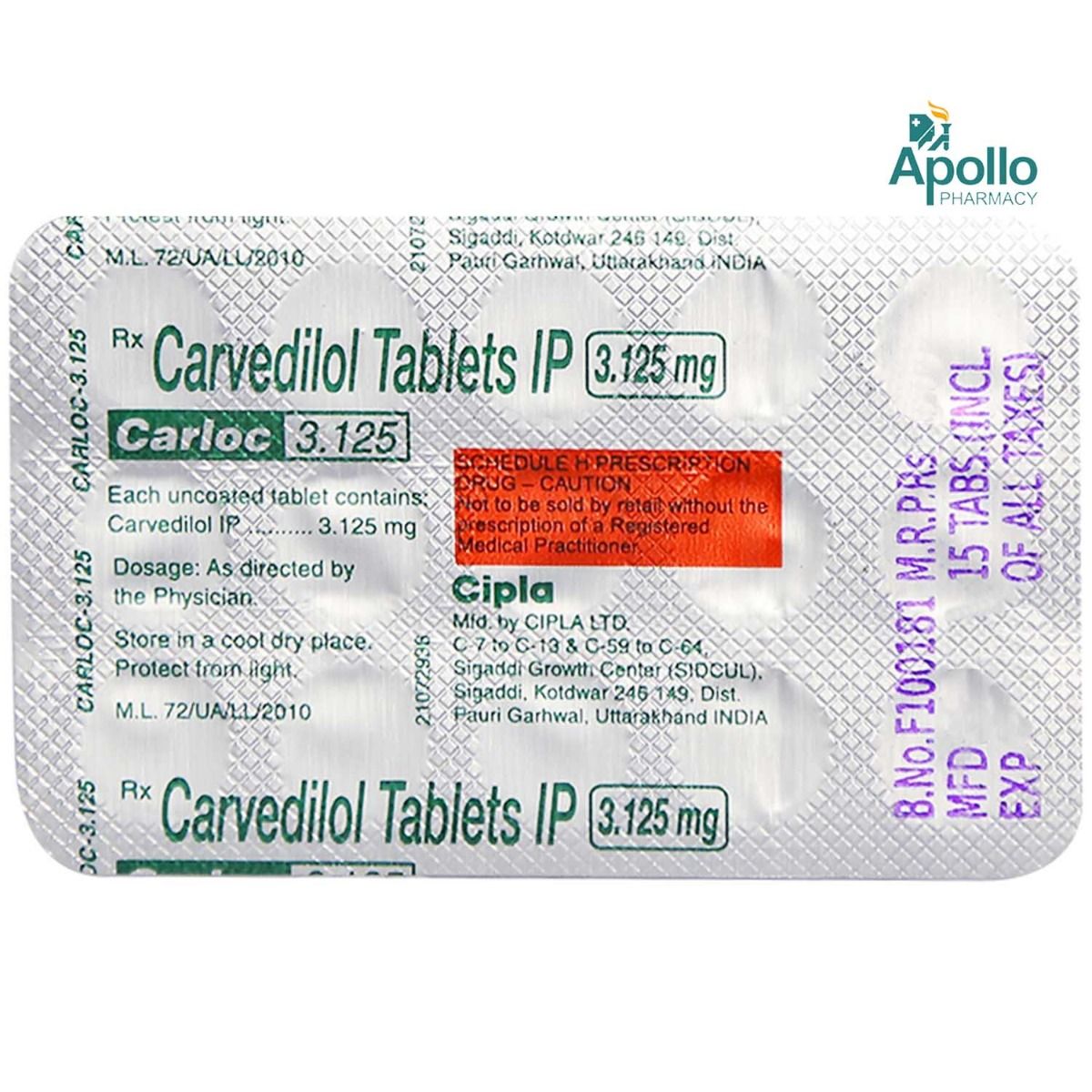 Carloc 3.125 Tablet 10's Price, Uses, Side Effects, Composition ...