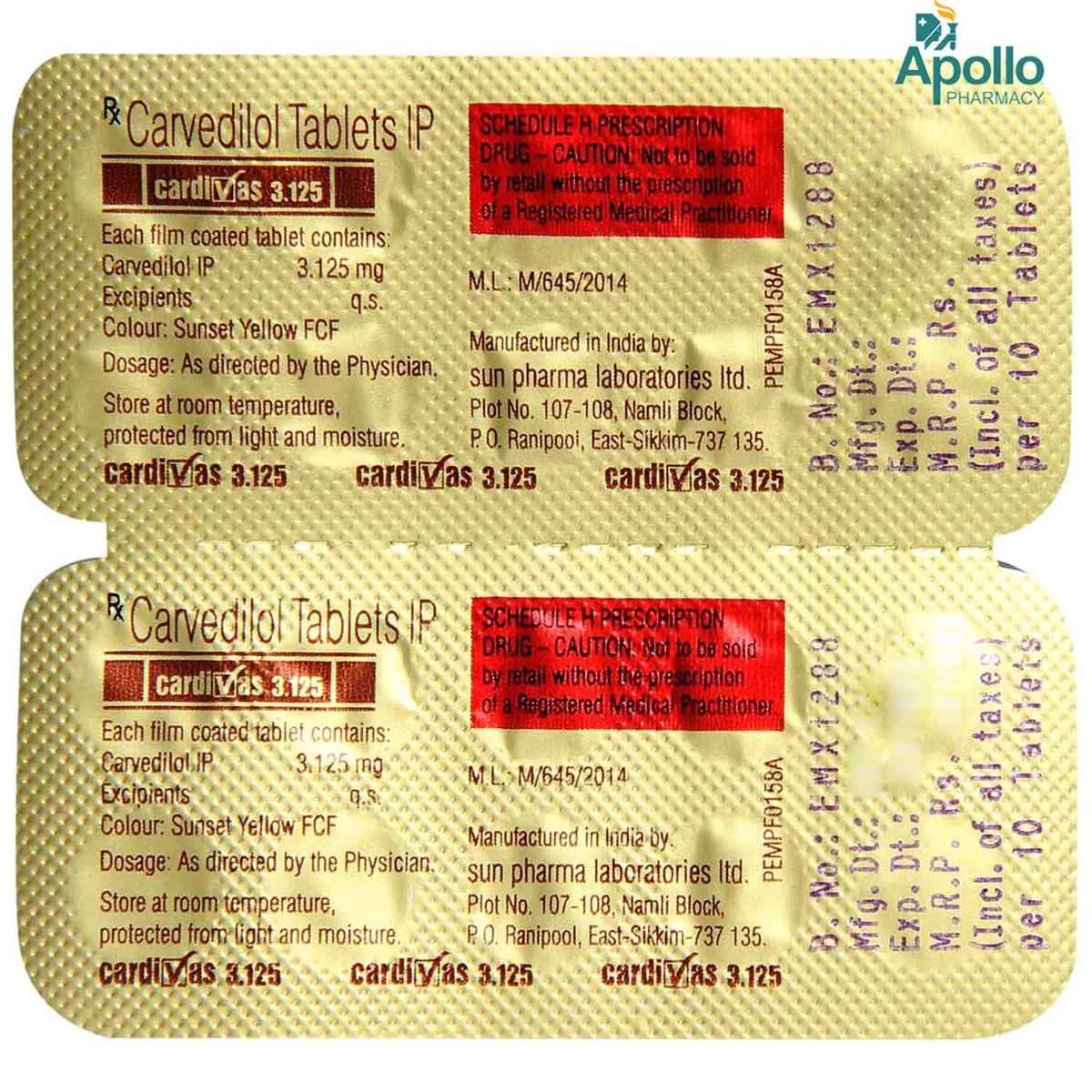 Cardivas 3.125 Tablet 10's Price, Uses, Side Effects, Composition ...