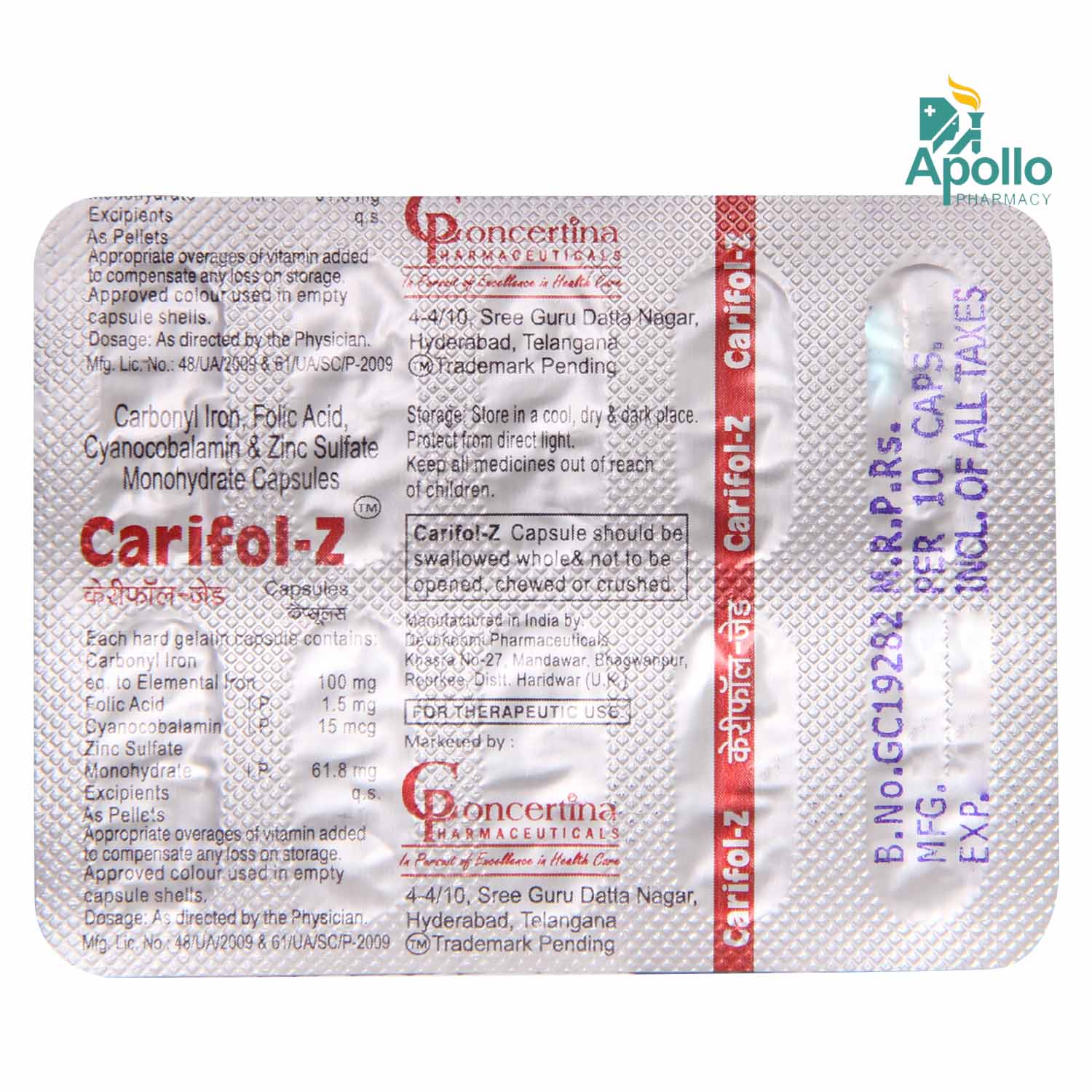 Carifol Z Tablet 10's Price, Uses, Side Effects, Composition - Apollo ...