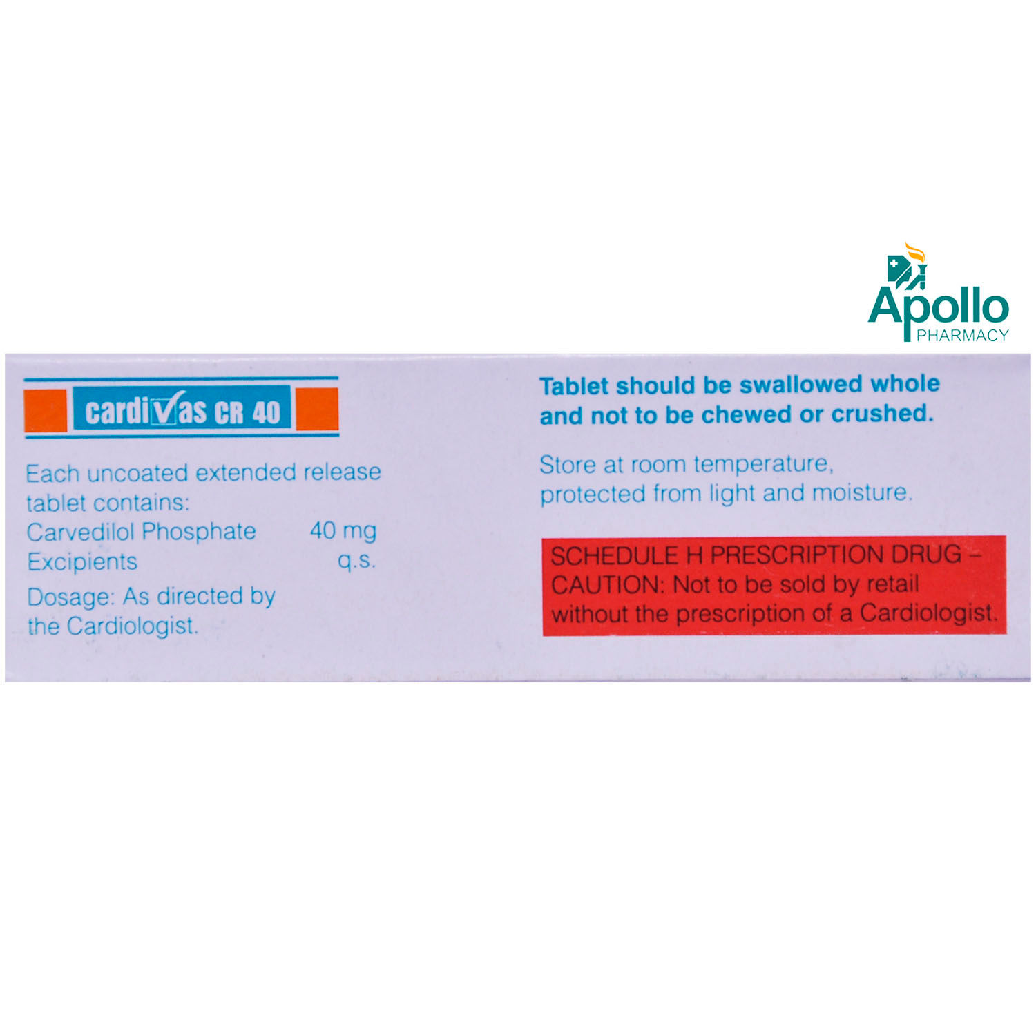 Cardivas CR 40 Tablet | Uses, Side Effects, Price | Apollo Pharmacy
