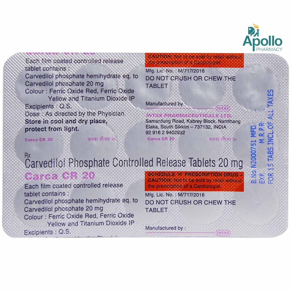 Carca CR 20 Tablet 15's Price, Uses, Side Effects, Composition - Apollo ...