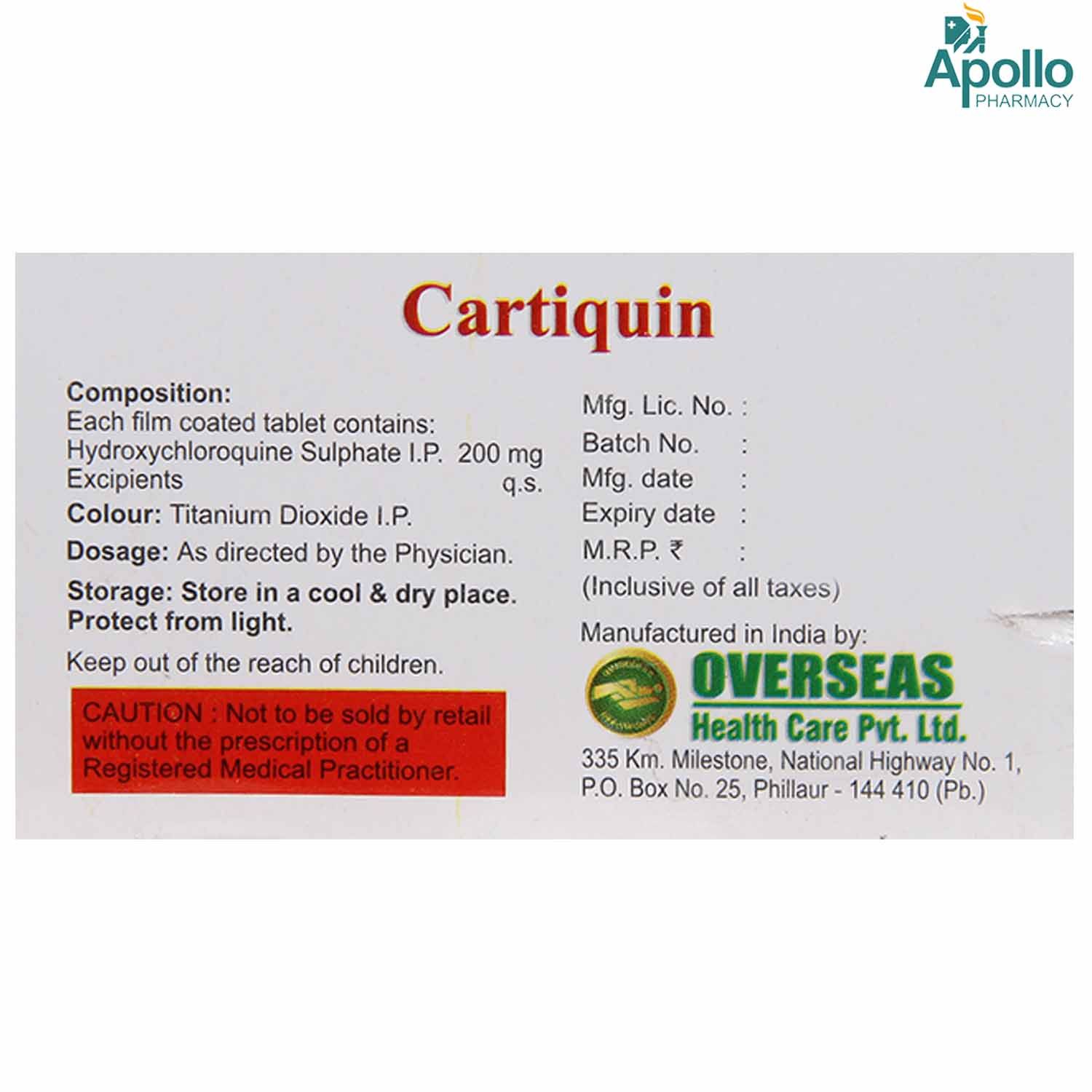 Cartiquin 200 mg Tablet 15's Price, Uses, Side Effects, Composition ...