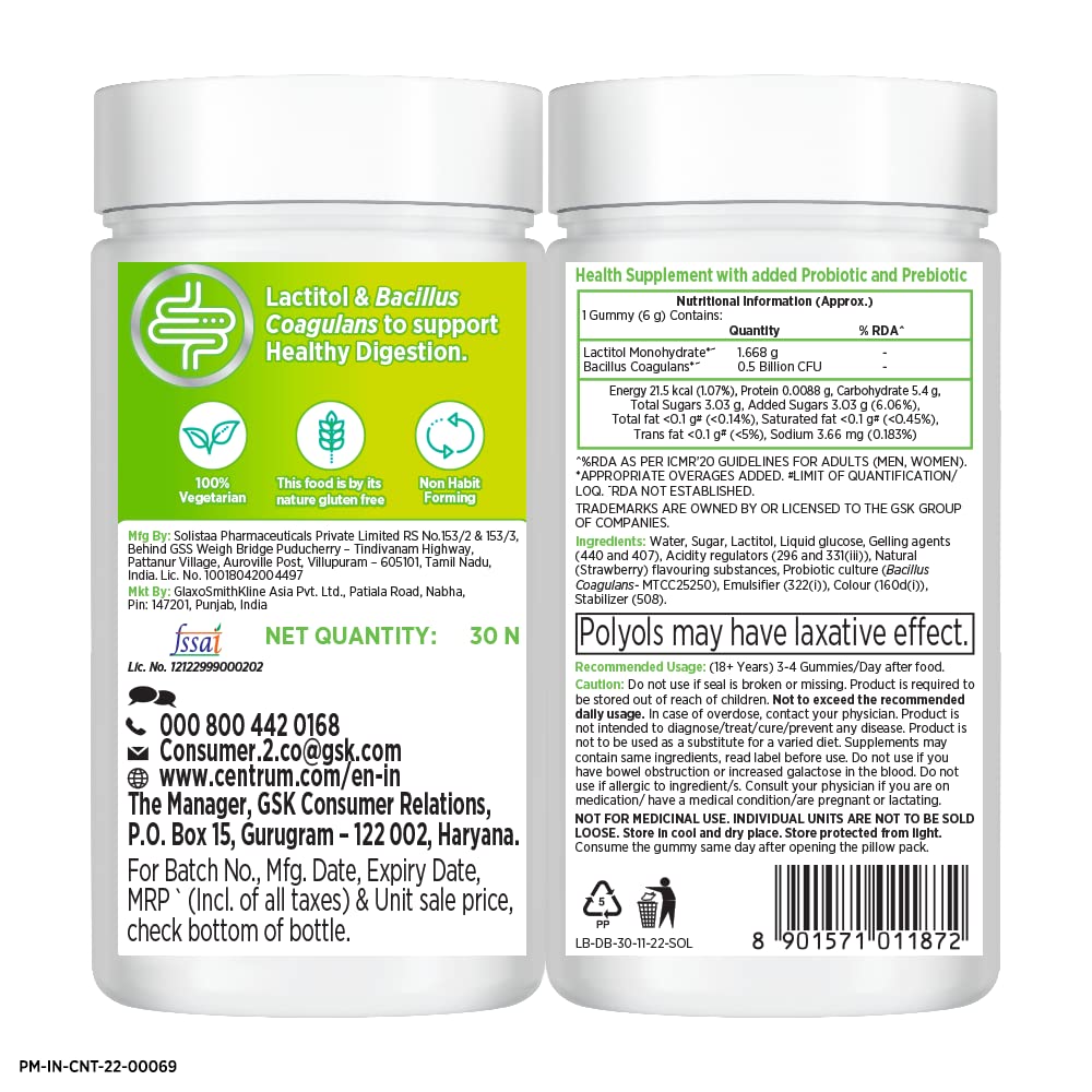 Centrum Digestive Balance Strawberry Flavour with Probiotic & Prebiotic ...