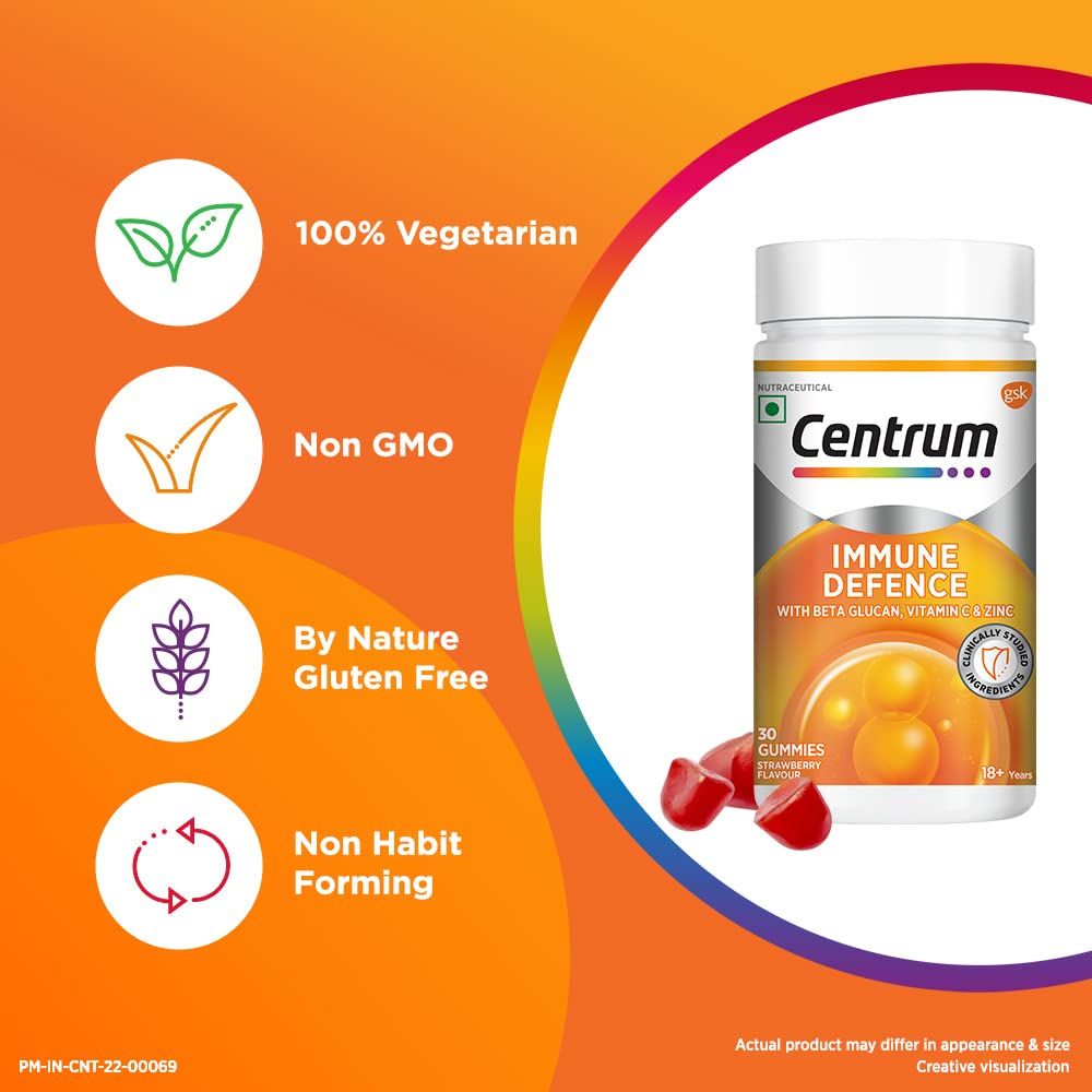 Centrum Immune Defence Strawberry Flavour with Beta Glucan, Vitamin C ...