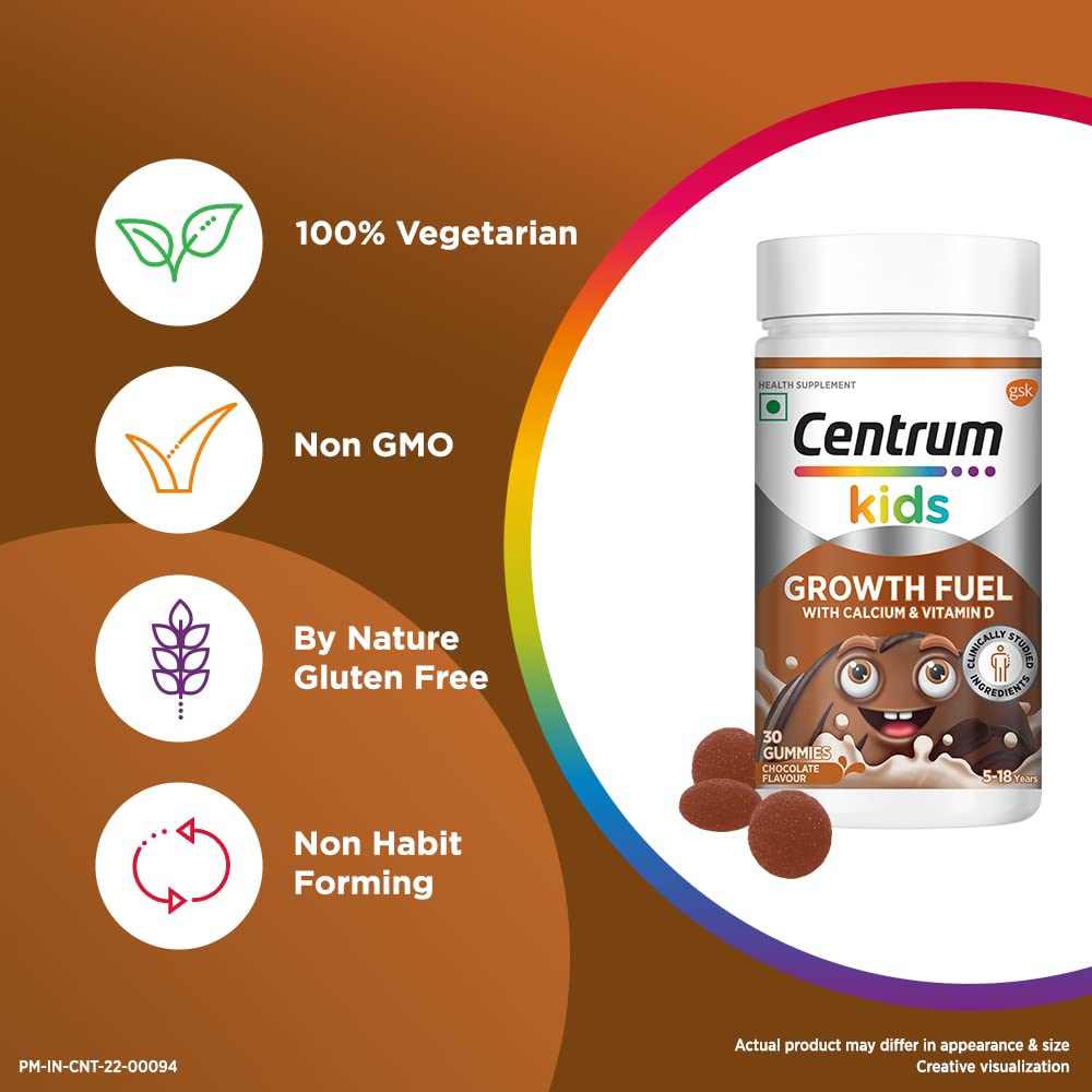 Centrum Kids Growth Fuel Chocolate Flavour Calcium & Vitamin D, 30 ...