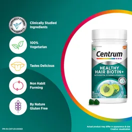 Buy Centrum Healthy Hair Biotin+ Strawberry Flavour, 30 Gummies | 19 ...