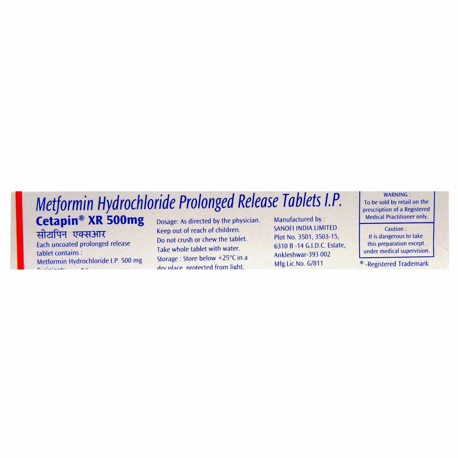 Cetapin XR 500 mg Tablet 15's Price, Uses, Side Effects, Composition ...