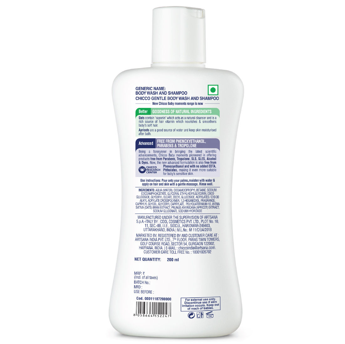 Chicco Baby Moments Gentle Body Wash and Shampoo, 200 ml Price, Uses ...