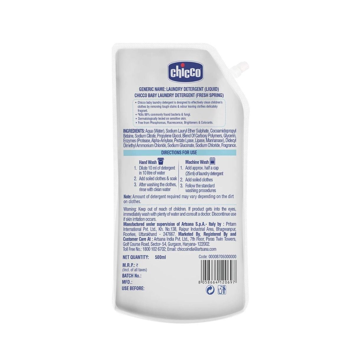 Chicco Baby Laundry Detergent Fresh Spring Liquid, 500 ml Price, Uses ...