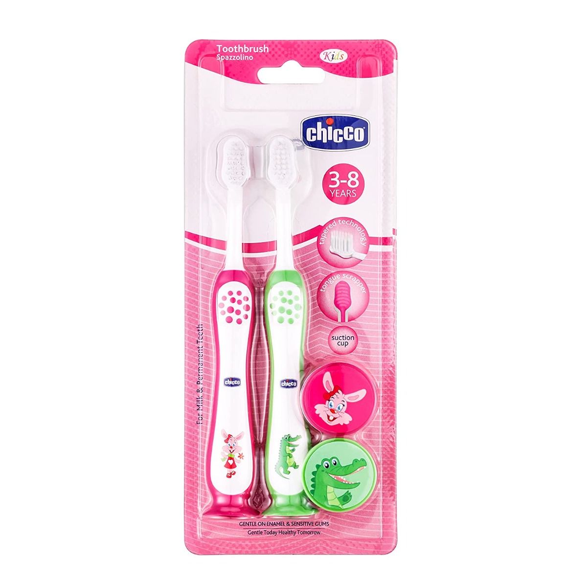Chicco Soft Pink & Green Toothbrush for 3-8 Year Kids, 2 Count Price ...