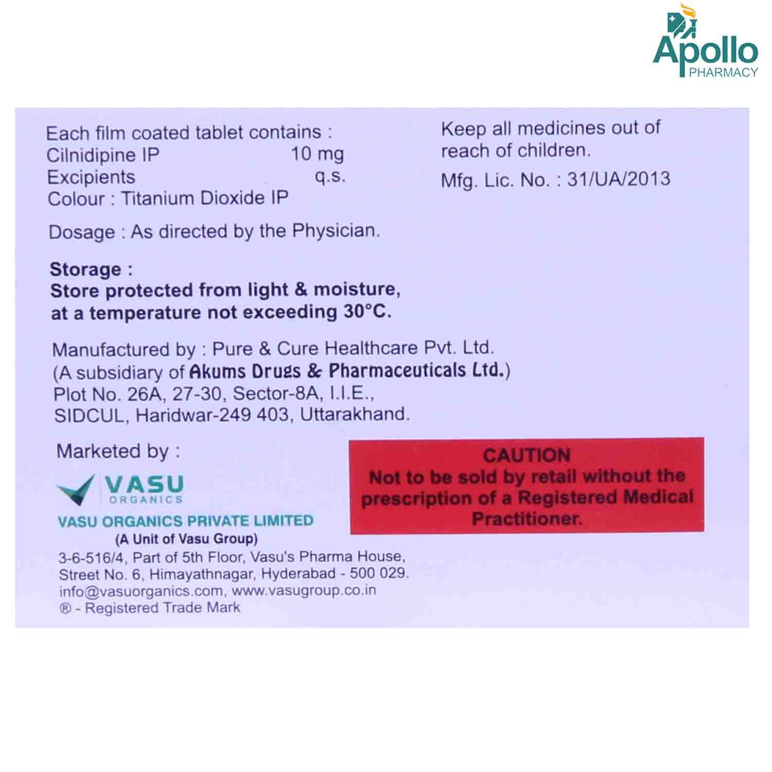 Cildipin 10 Tablet 10's Price, Uses, Side Effects, Composition - Apollo ...