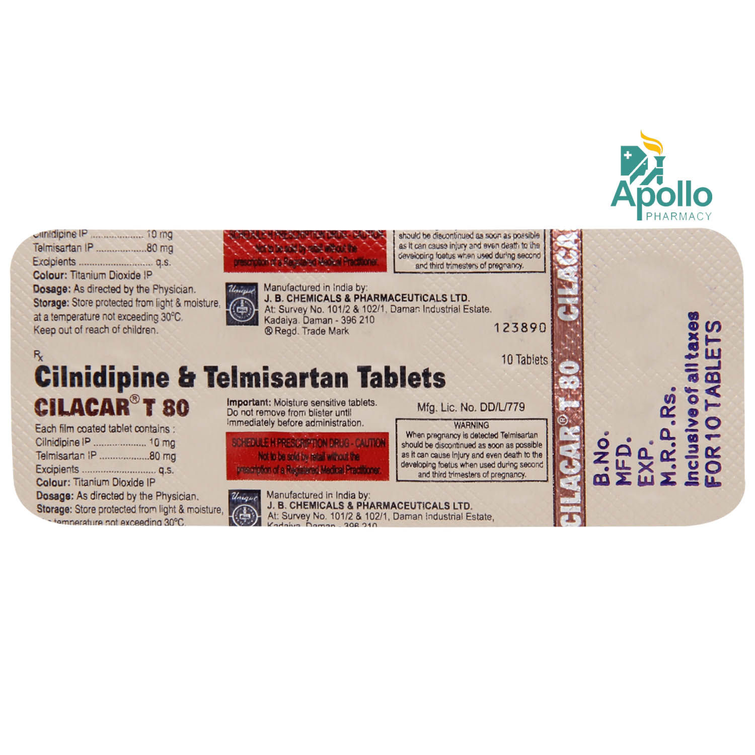 Cilacar T 80 Tablet 10's Price, Uses, Side Effects, Composition - Apollo Pharmacy