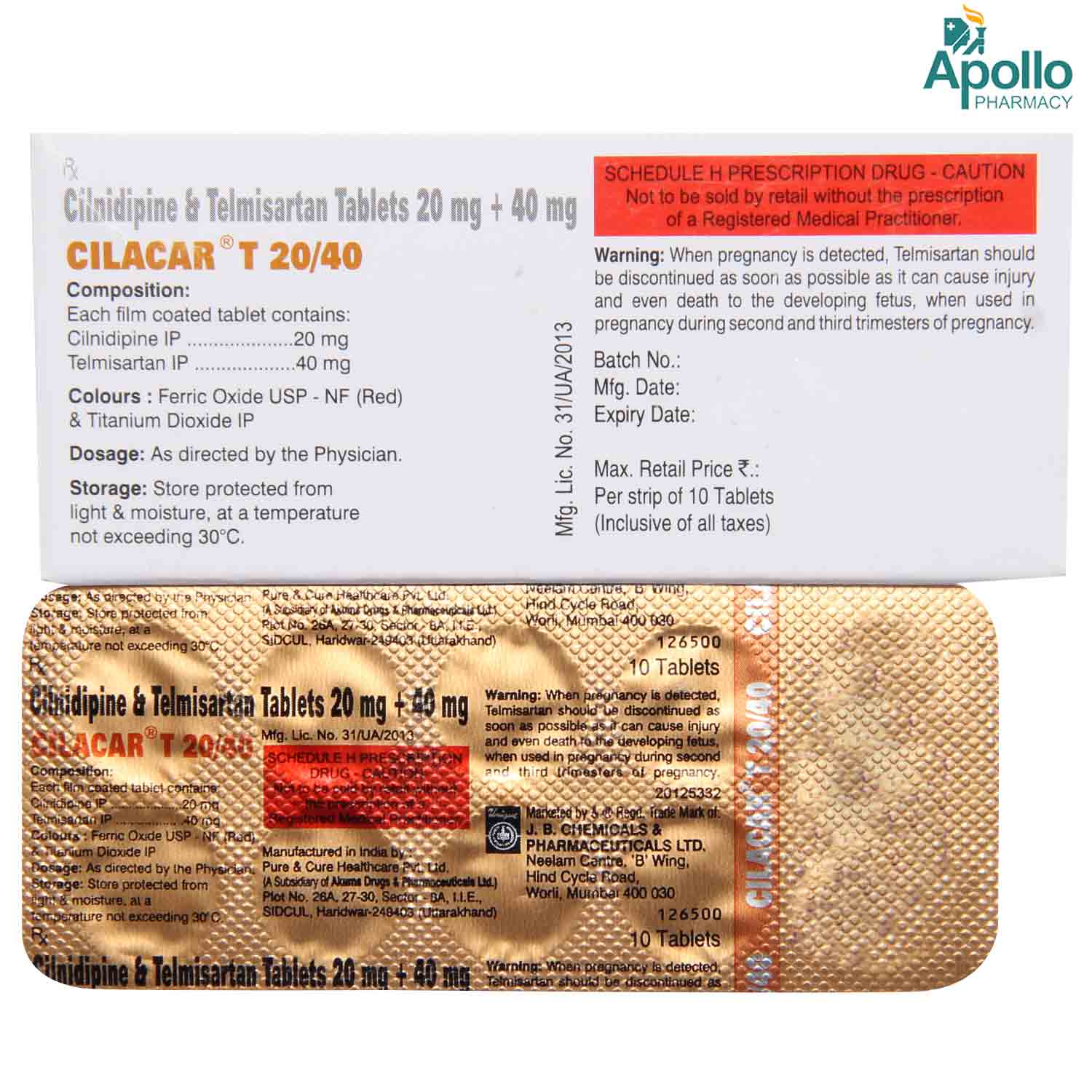 Cilacar T 20/40 Tablet 10's Price, Uses, Side Effects, Composition - Apollo Pharmacy