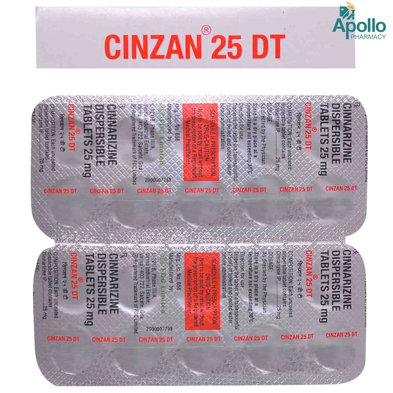 Cinzan 25 DT Tablet | Uses, Side Effects, Price | Apollo Pharmacy