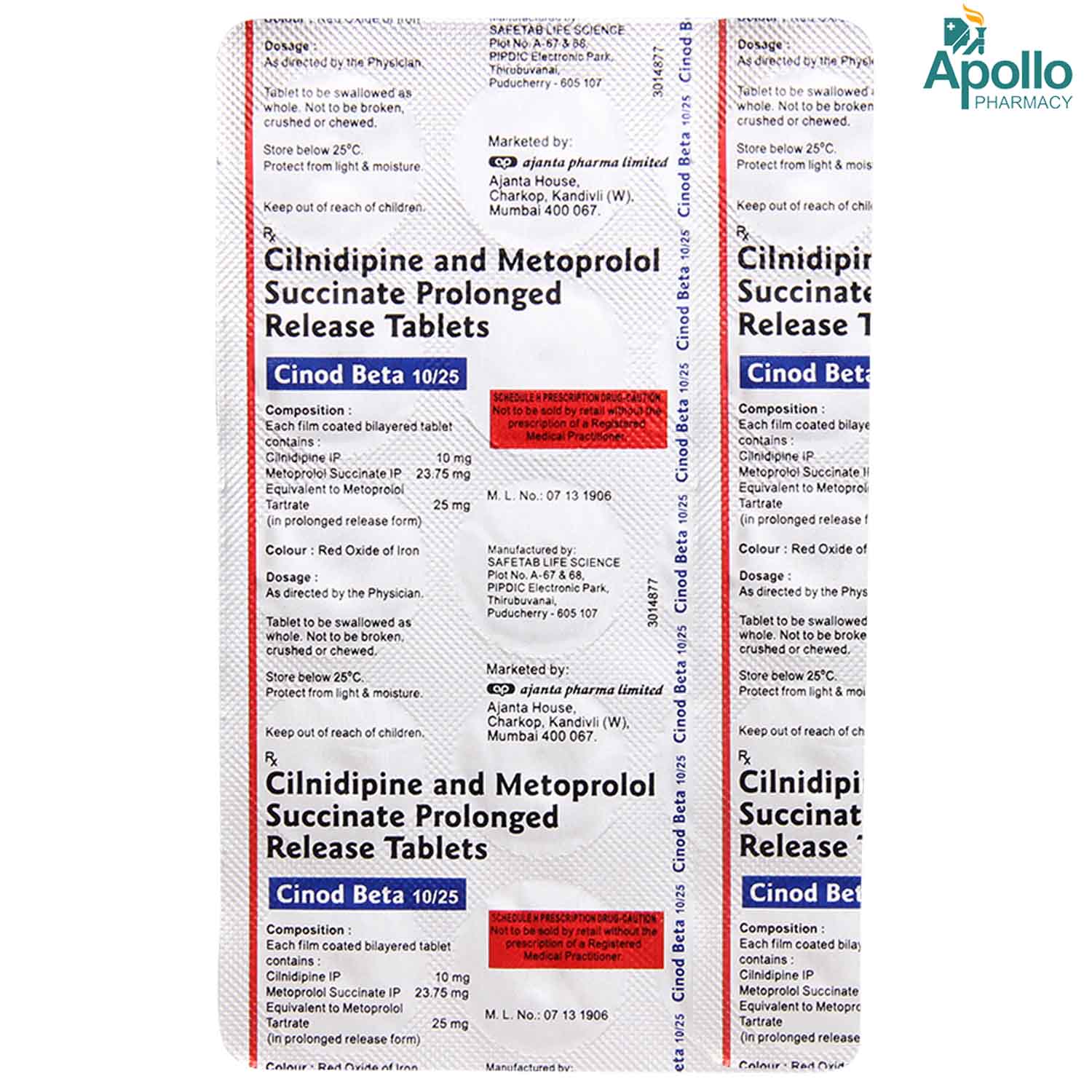 Cinod Beta 10/25 Tablet | Uses, Side Effects, Price | Apollo Pharmacy