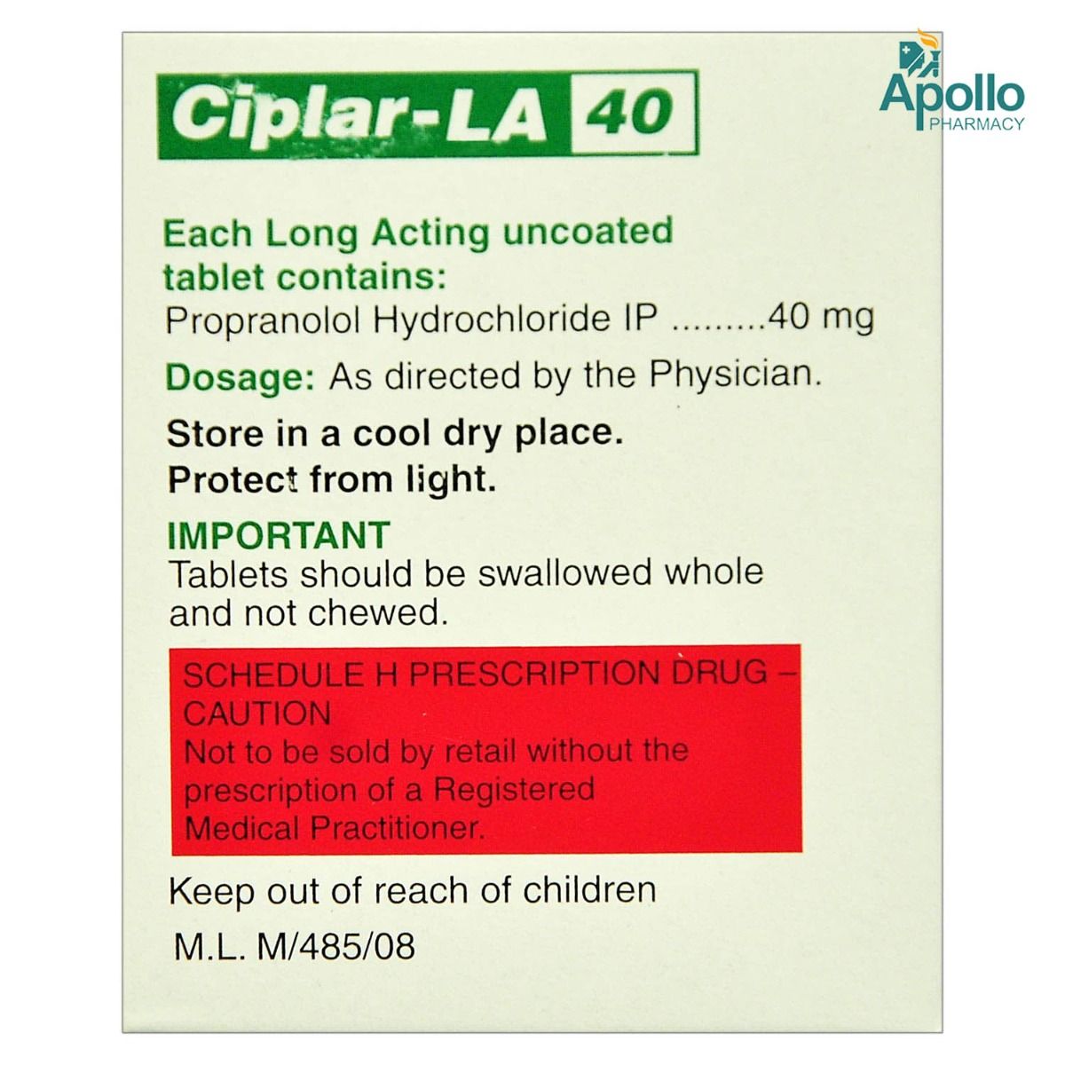 Ciplar-LA 40 Tablet 15's Price, Uses, Side Effects, Composition ...