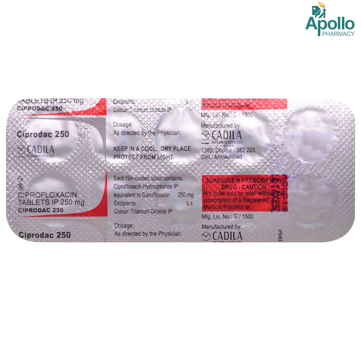 Ciprodac 250 mg Tablet | Uses, Side Effects, Price | Apollo Pharmacy