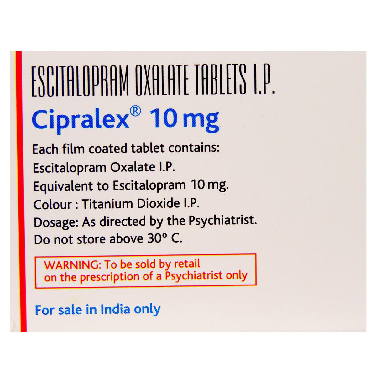 Cipralex 10 mg Tablet 15's Price, Uses, Side Effects, Composition ...