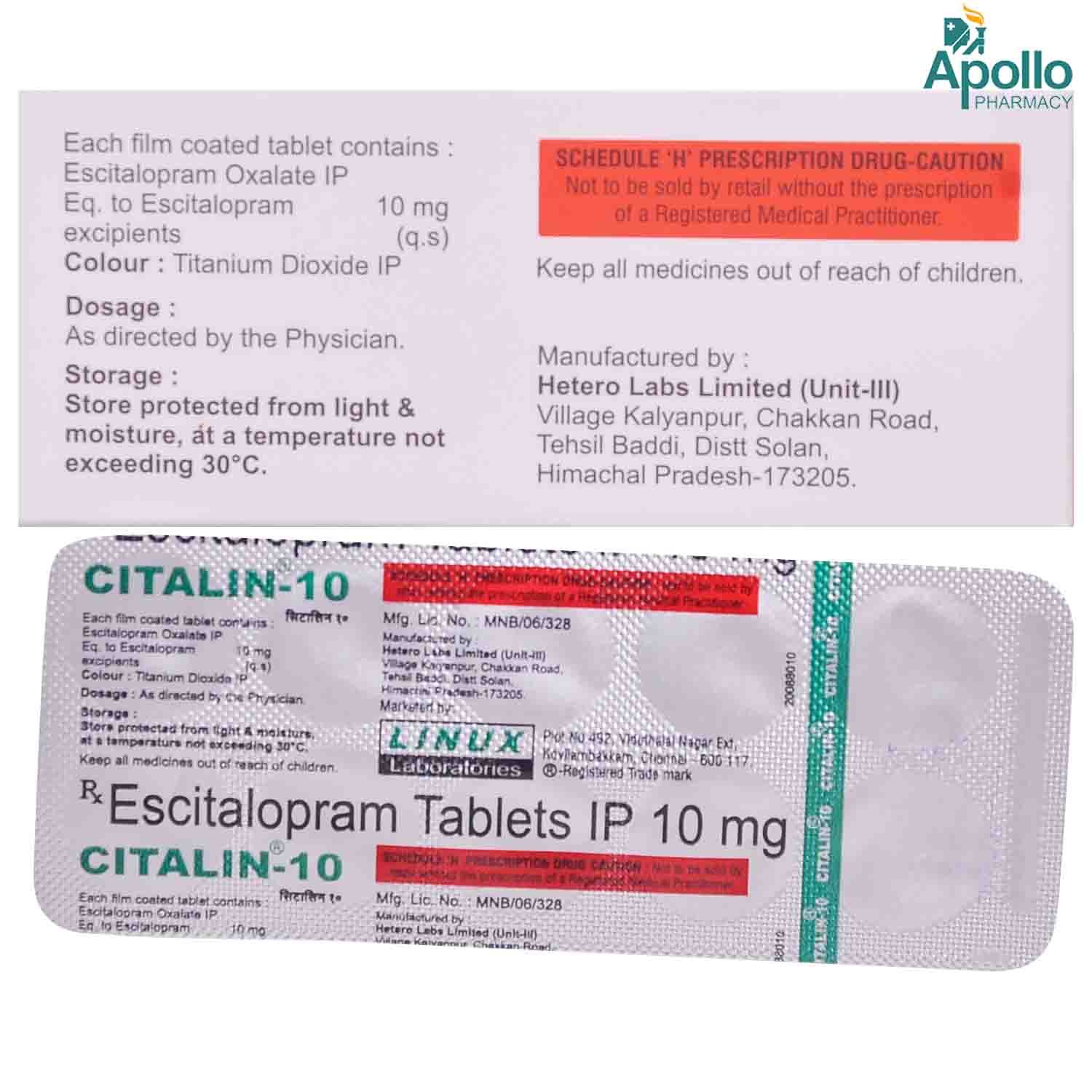 Citalin-10 Tablet 10's Price, Uses, Side Effects, Composition - Apollo ...