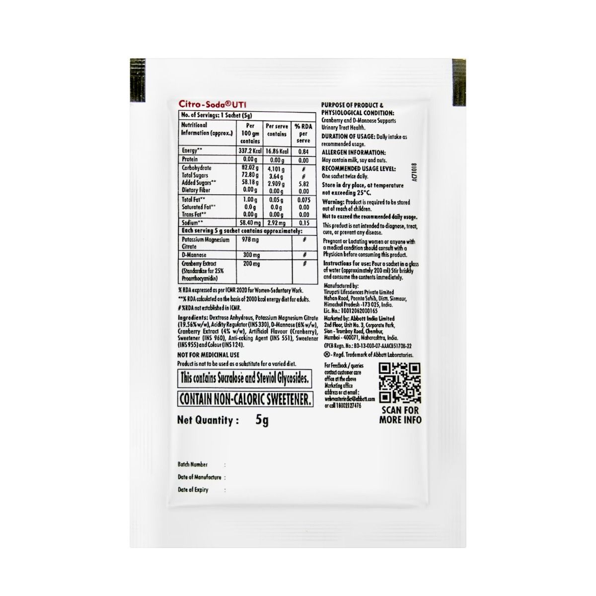 Citro-Soda UTI Adult Cranberry Powder 5 gm | Uses, Side Effects, Price ...