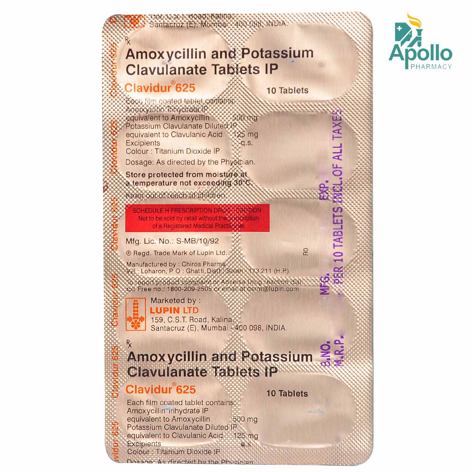 Clavidur 625 mg Tablet 6's Price, Uses, Side Effects, Composition ...