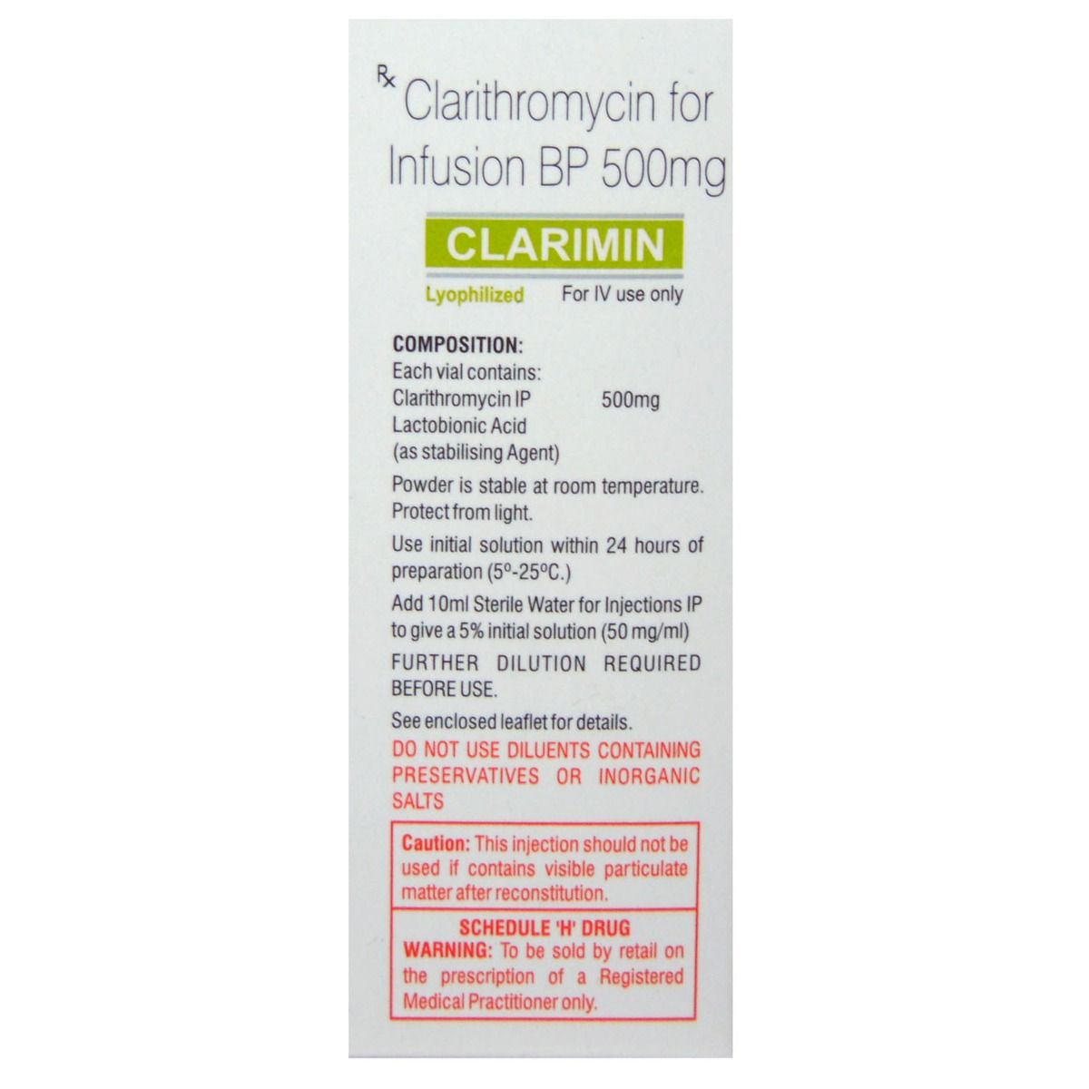 CLARIMIN 500MG INJECTION Price, Uses, Side Effects, Composition ...