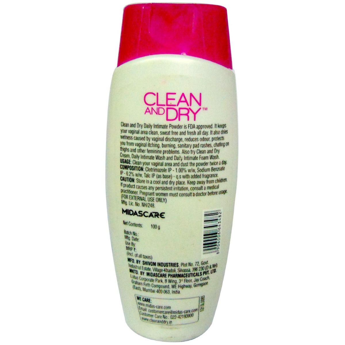 Clean And Dry Daily Intimate Powder, 100 gm Price, Uses, Side Effects ...