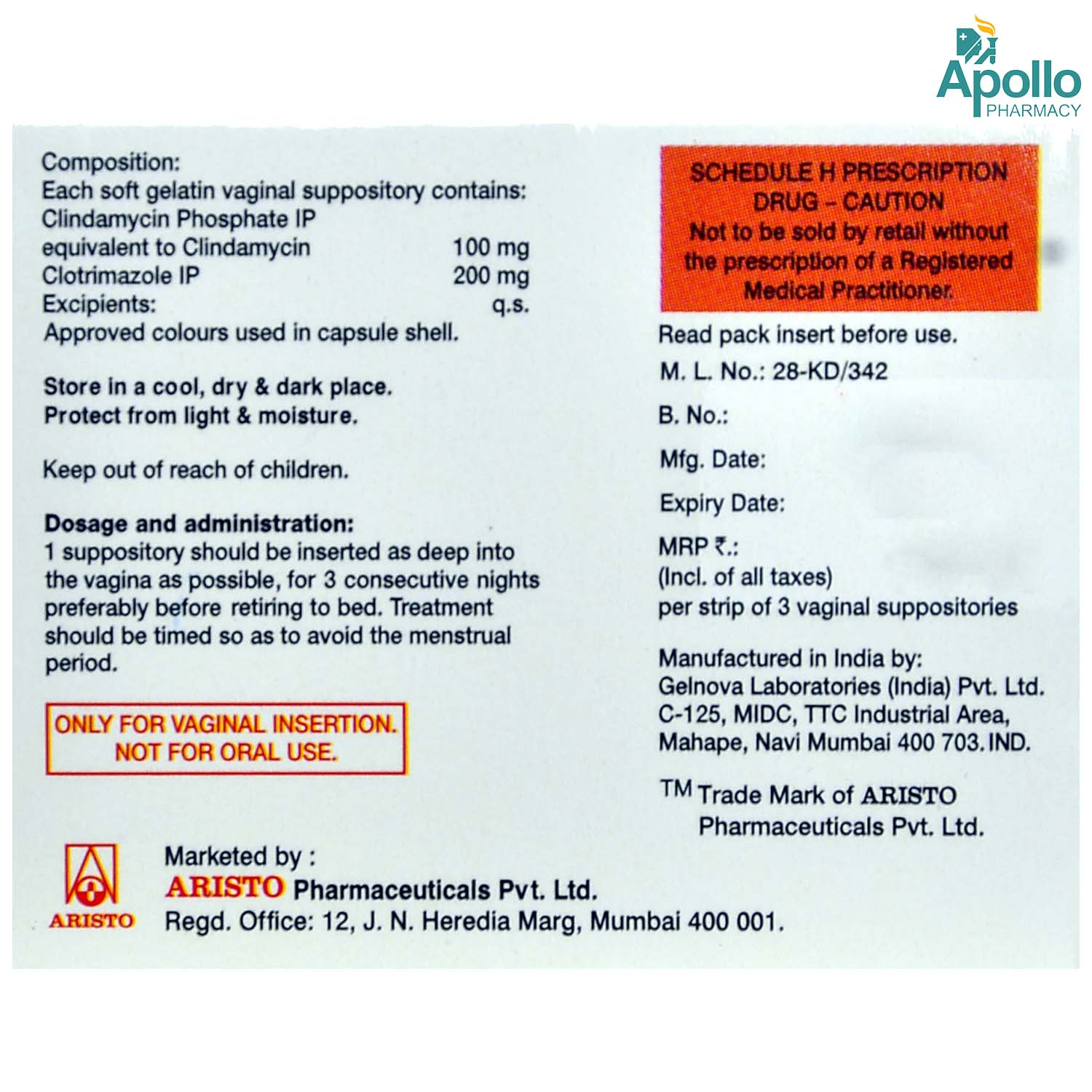 Clingen Vaginal Suppository 3's Price, Uses, Side Effects, Composition ...