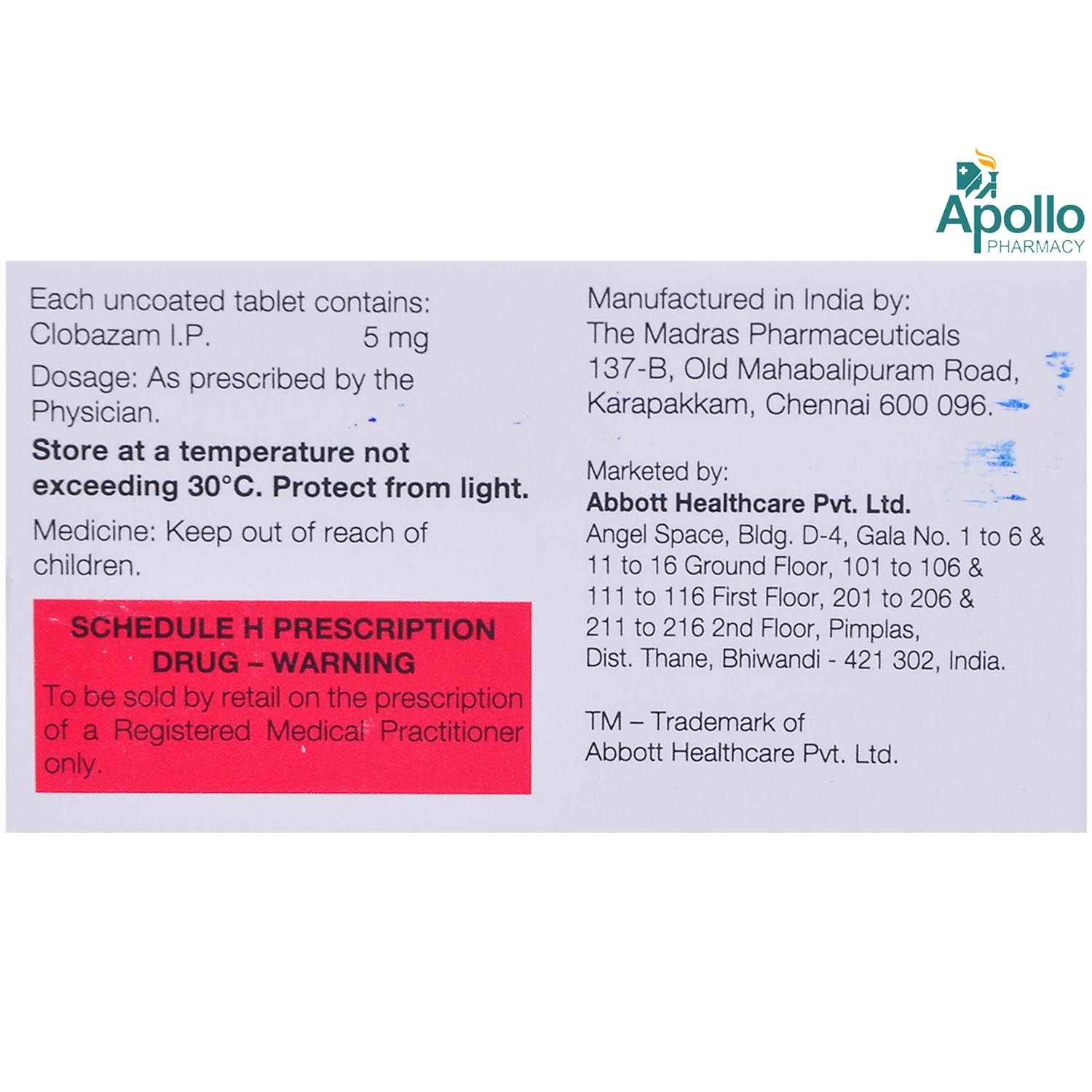 CLOZAM 5MG TABLET Price, Uses, Side Effects, Composition - Apollo Pharmacy